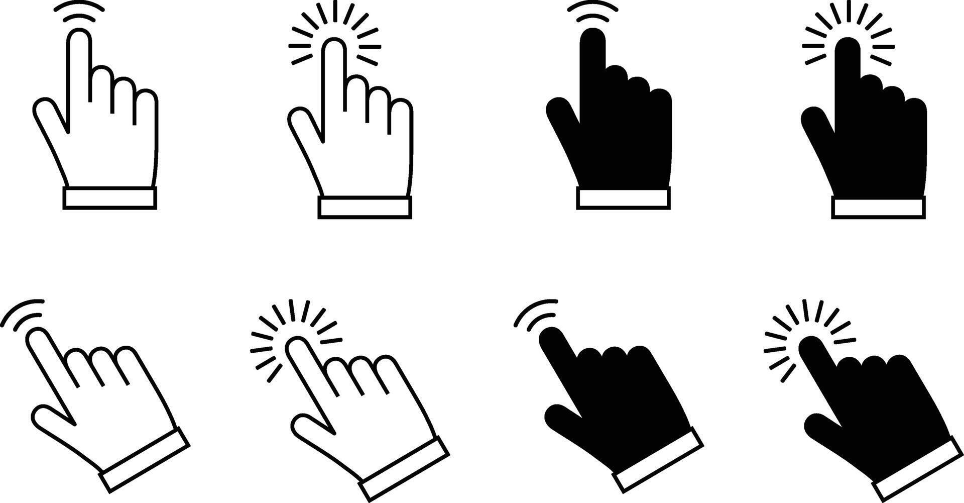hand clicking cursors symbol. stroke and fill different hand clicking ...