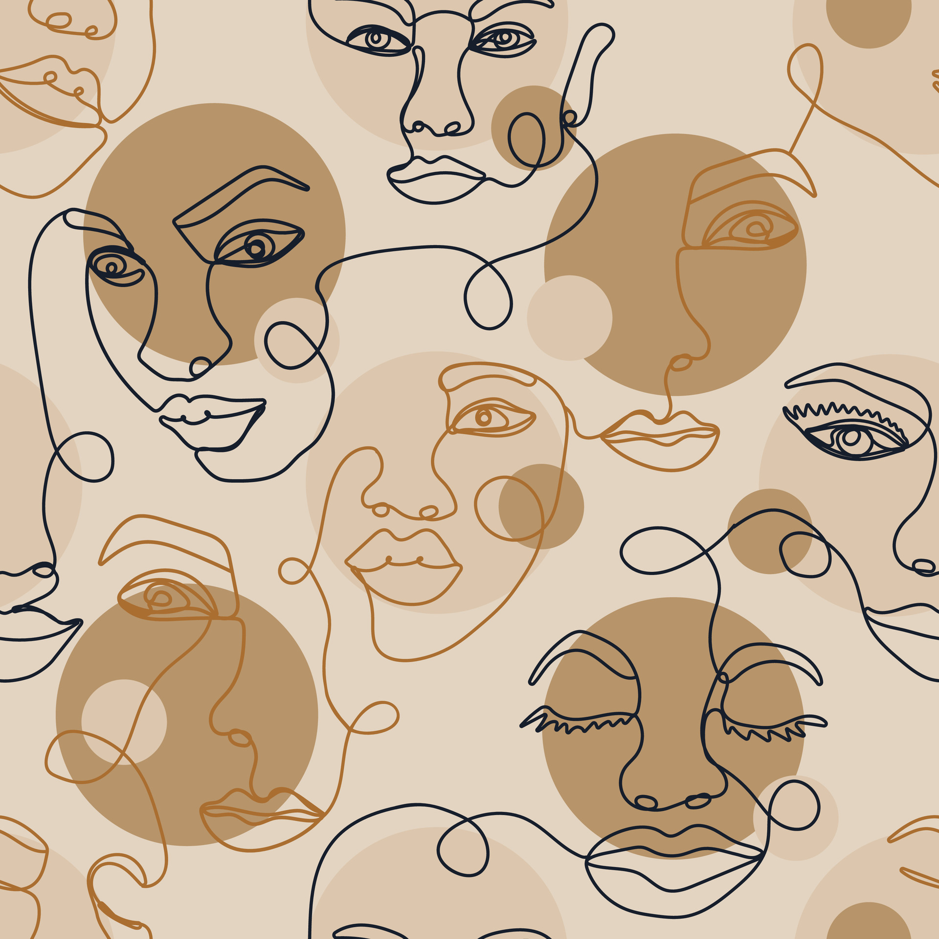 Abstract one line seamless pattern. Continuous one line art background ...