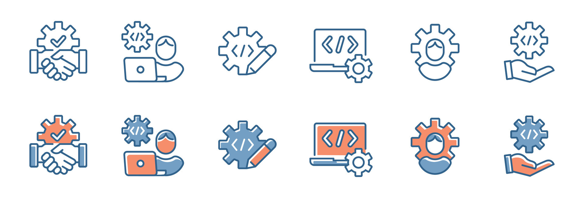 Business Software Development Coding Icon Set Build Website Programming Improve Technology