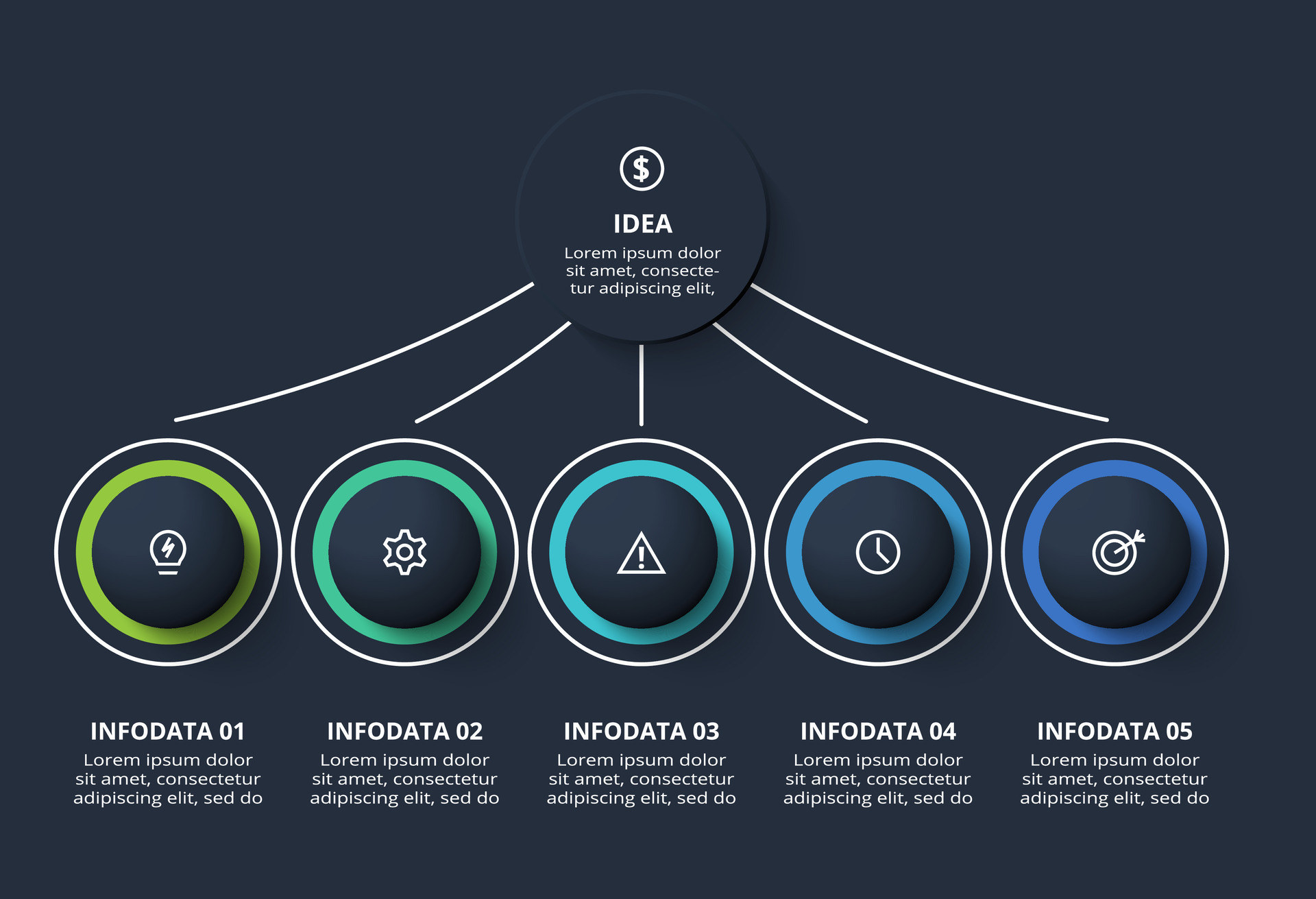 Creative infographic with 5 elements, presentations, illustration ...