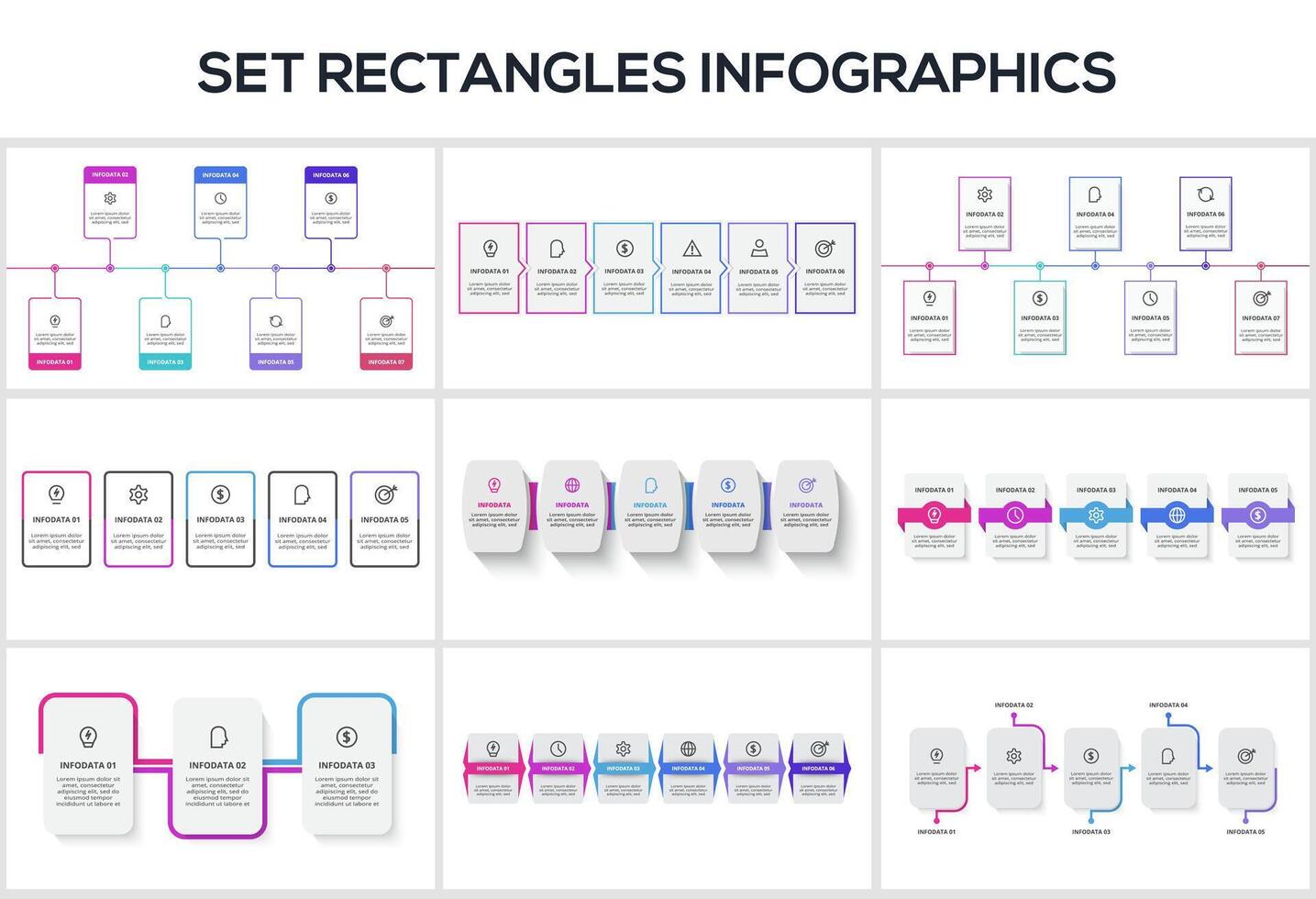 Set Rectangles concept for infographics with 3, 5, 6, 7 steps, options ...