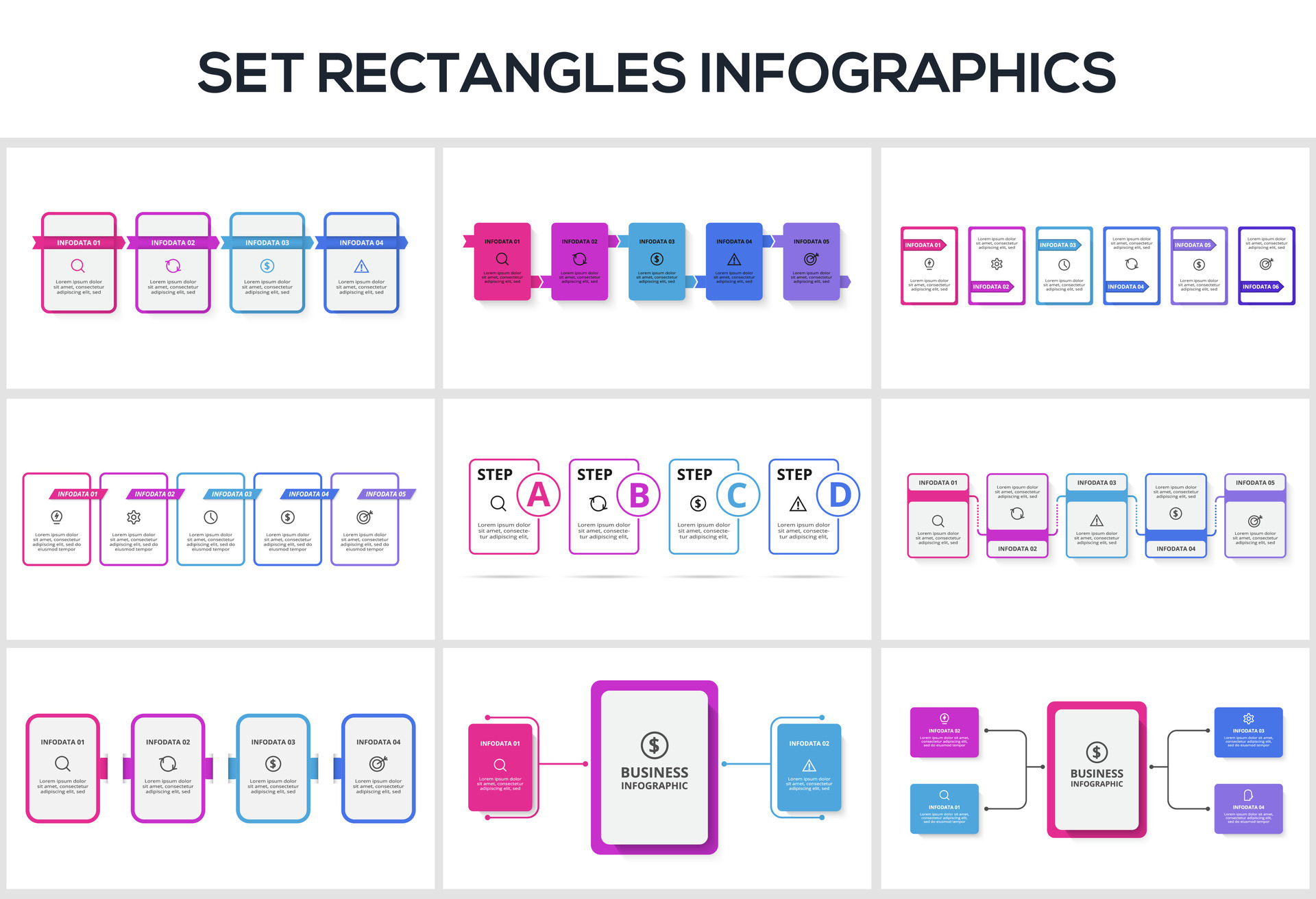 Set Rectangles concept for infographics with 2, 4, 5, 6 steps, options ...