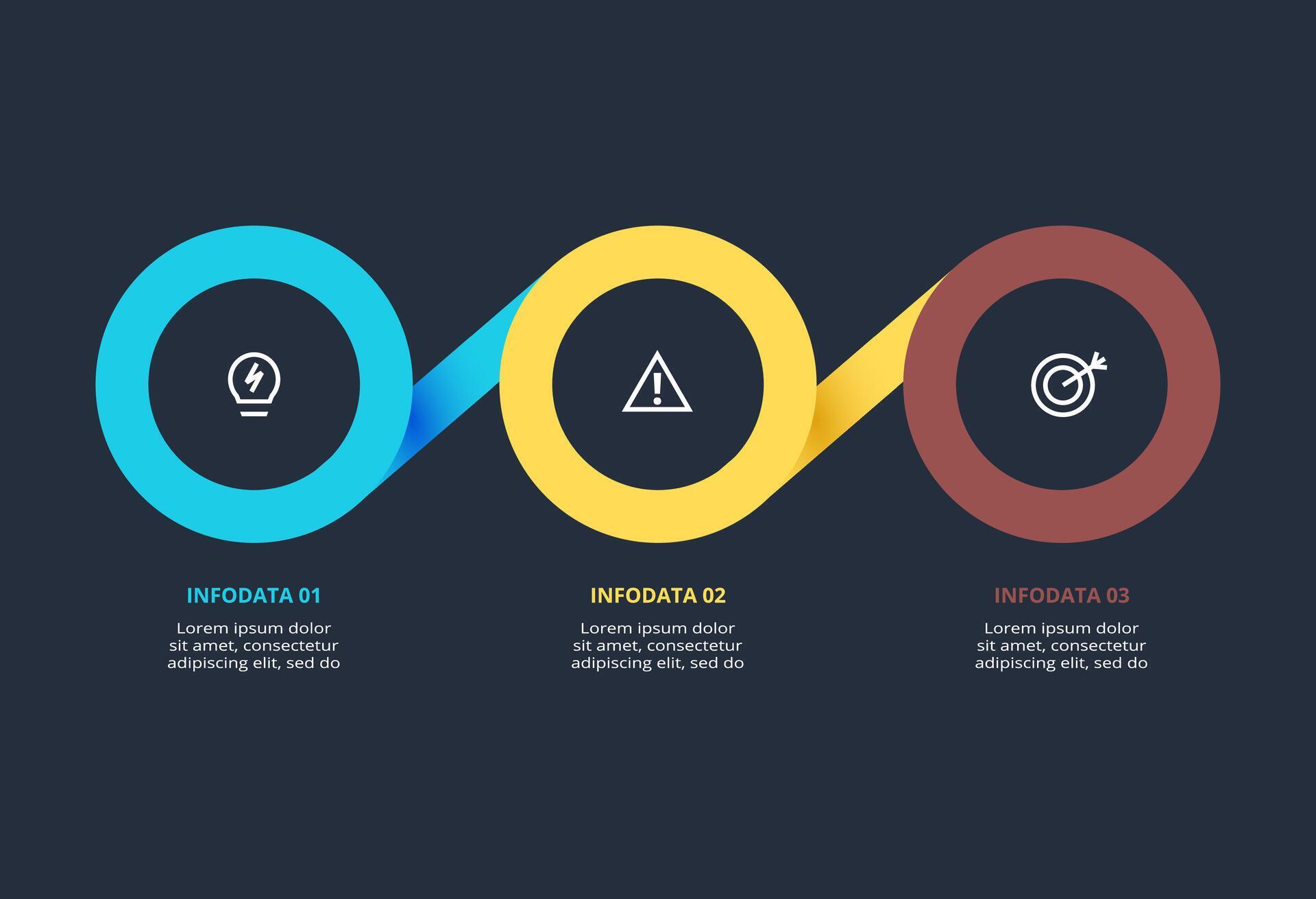 Creative dark infographic with 3 elements template for web on a black background, business ...