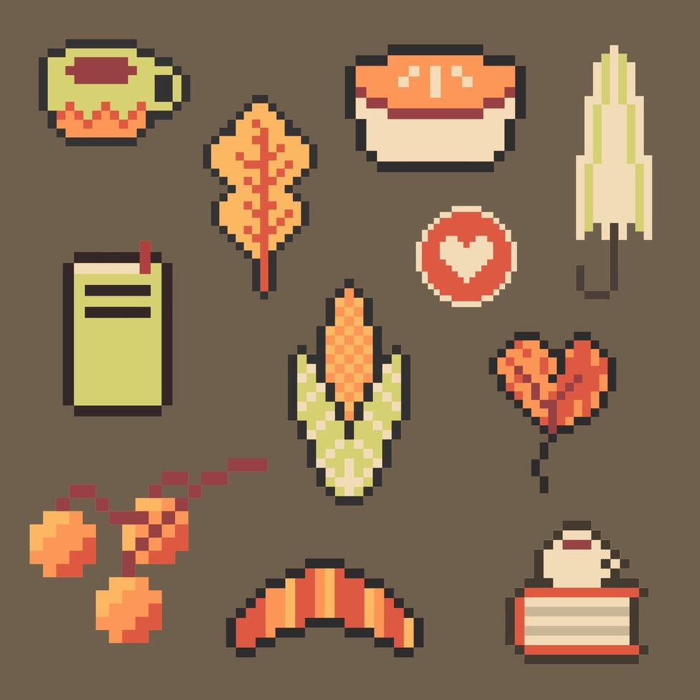 autumn object bundle pixel art for your design 49044986 Vector Art at ...