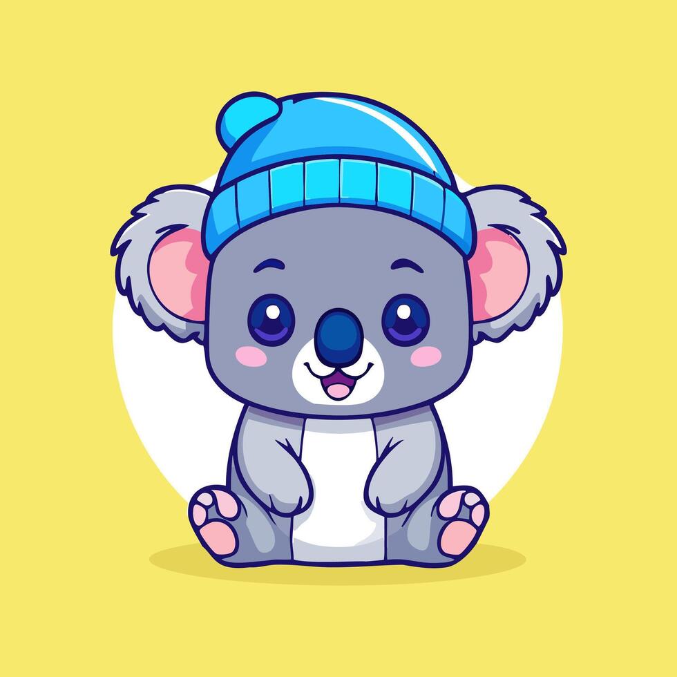 Cartoonish Cute Koala sitting and wearing a winter hat. Celebrating ...