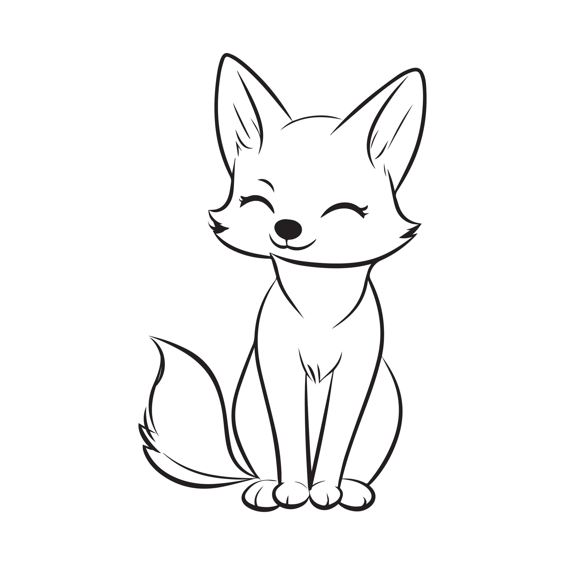 Fox Outline Design Fox Clipart Cute Fox Illustration In Black And White 49048610 Vector Art At
