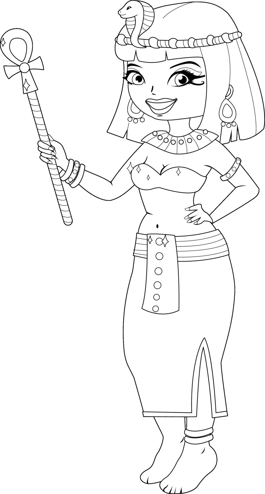 Cleopatra queen of ancient Egypt holding Ankh staff. Cartoon Egyptian ...