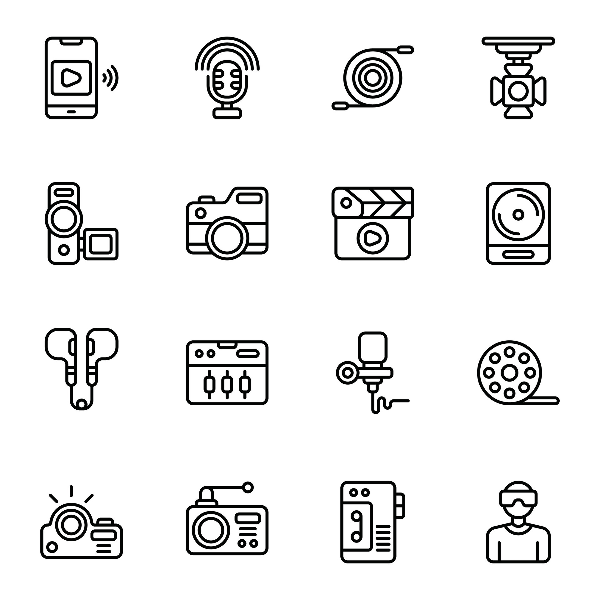 Audio Visual icon set. Includes broadcast, cable, equaliser, movie ...
