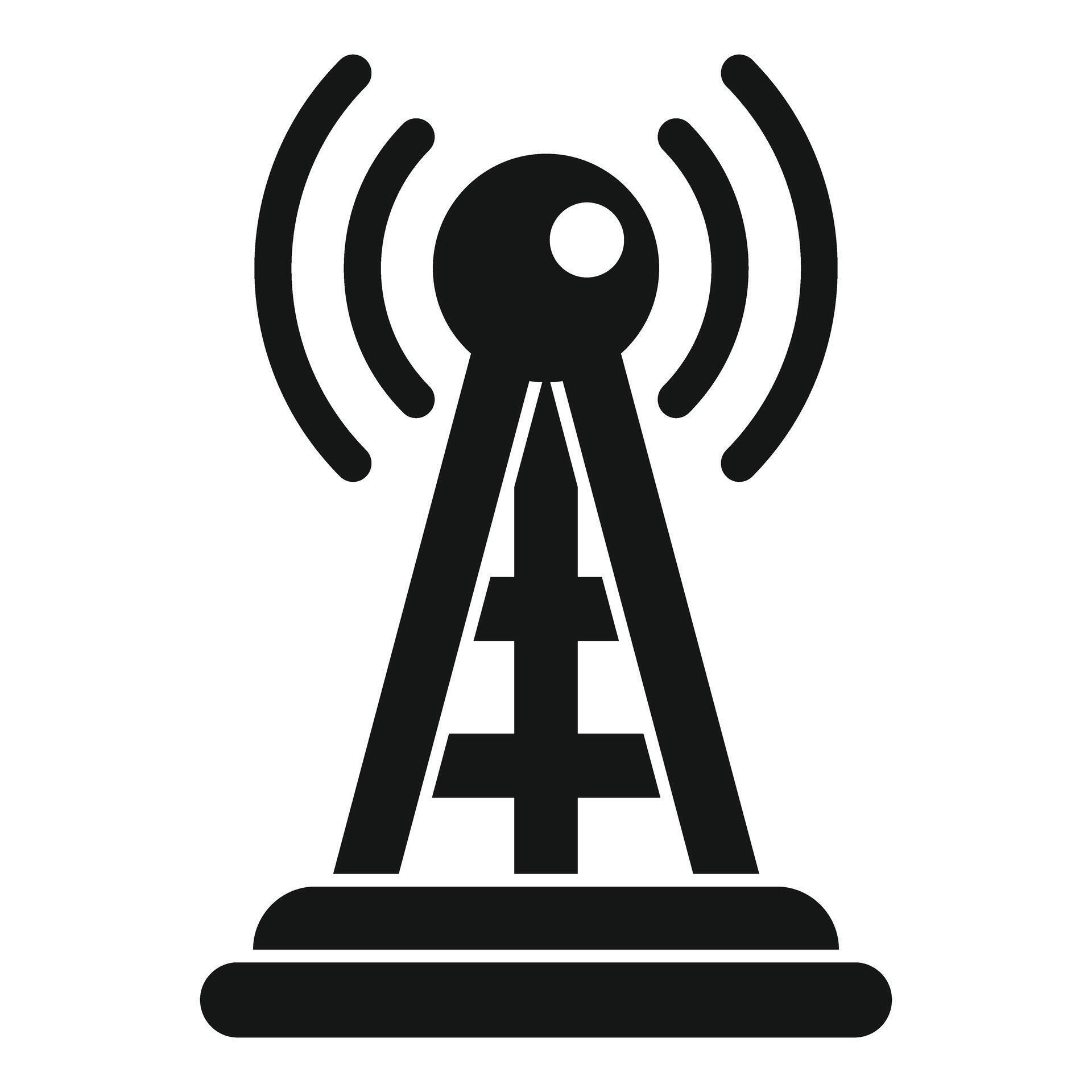 Simple black and white icon of a radio tower transmitting signals 49062695 Vector Art at Vecteezy