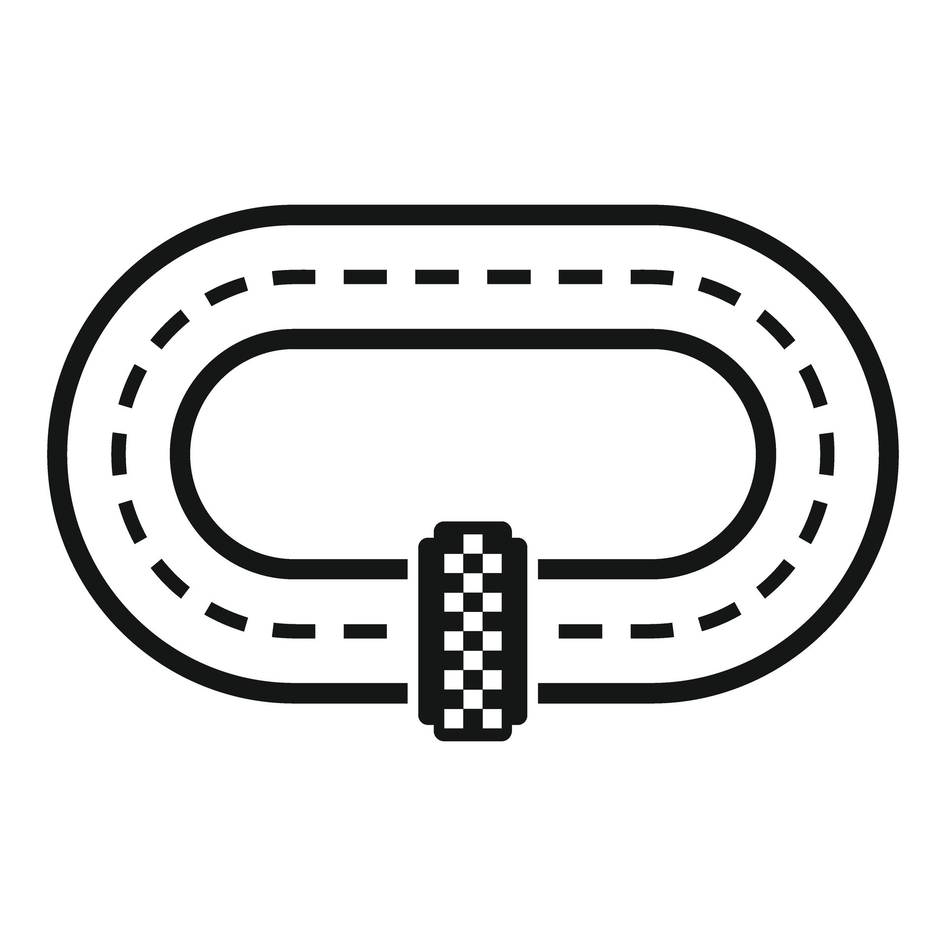 Oval race track with checkered finish line marking start of automobile competition 49065732 ...