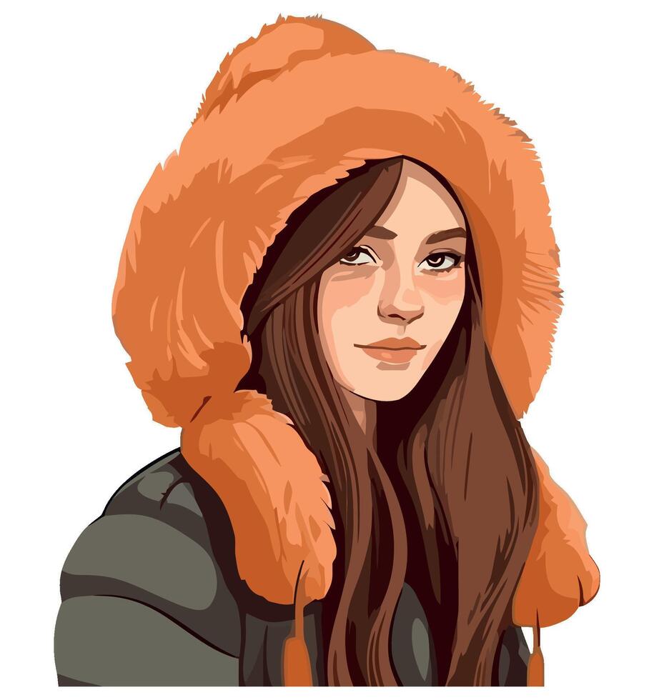 A Girl Wearing A Fur Hat And Jacket 49068175 Vector Art At Vecteezy