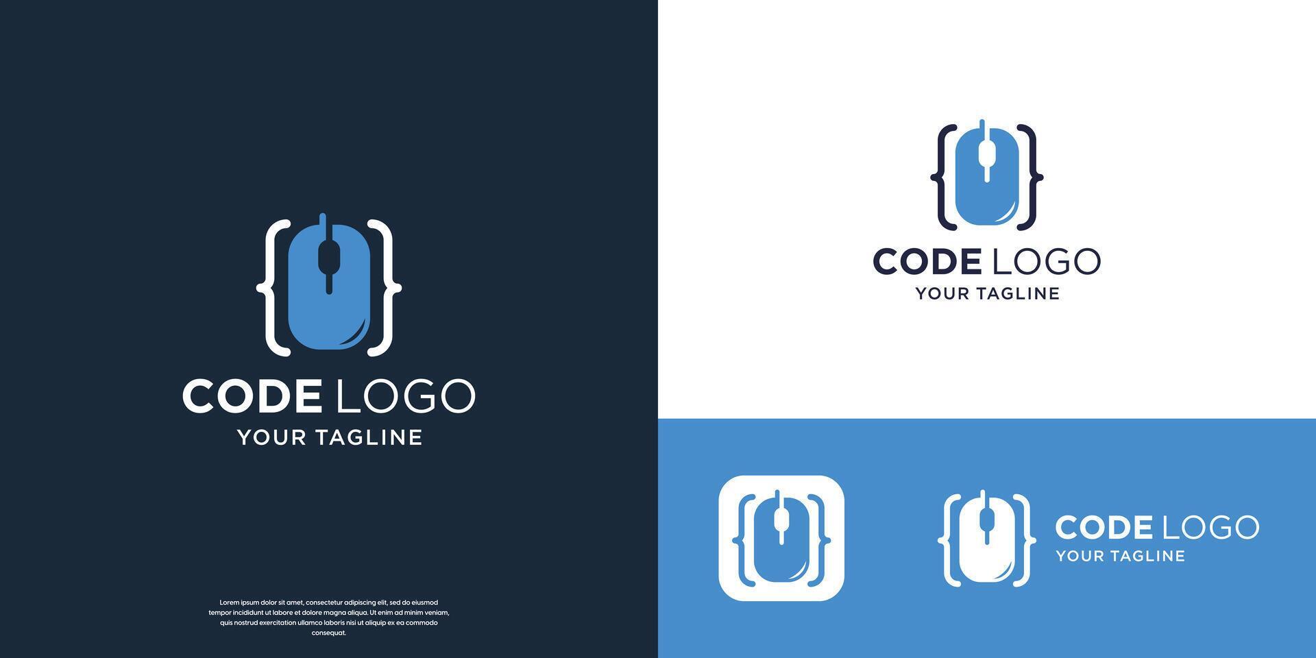 coding logo template with combined mouse symbol design for programmer ...