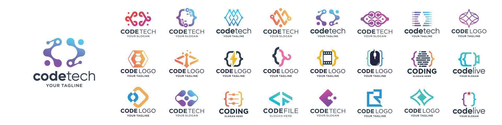 Set Of Code Logos Designs Template Modern Coding Logo Icon Perfect For