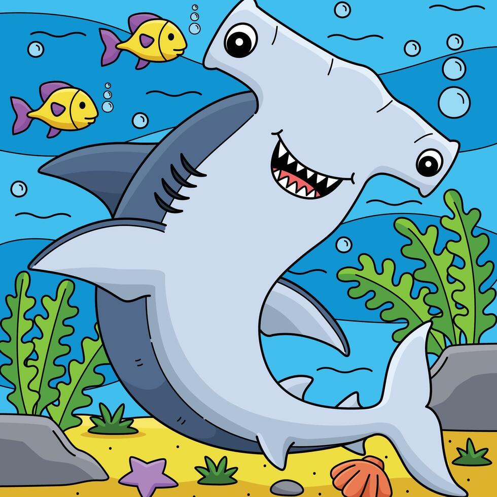 Hammerhead Shark Colored Cartoon Illustration 49083342 Vector Art at Vecteezy