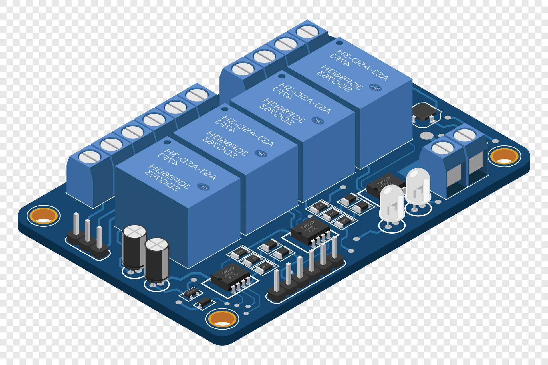 Isometric electronic board. Isometric printed circuit board with ... Isometric electronic board. Isometric printed circuit board with ...