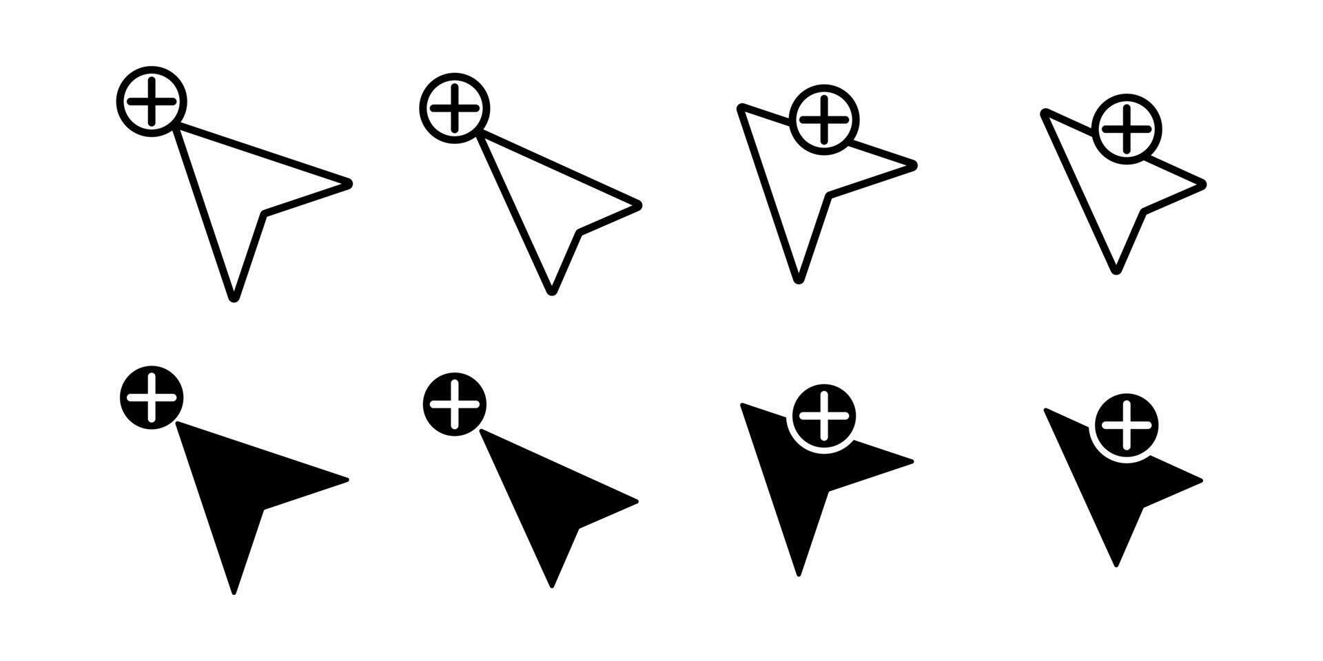 add cursor icon set. computer mouse cursor and plus sign. simple design ...