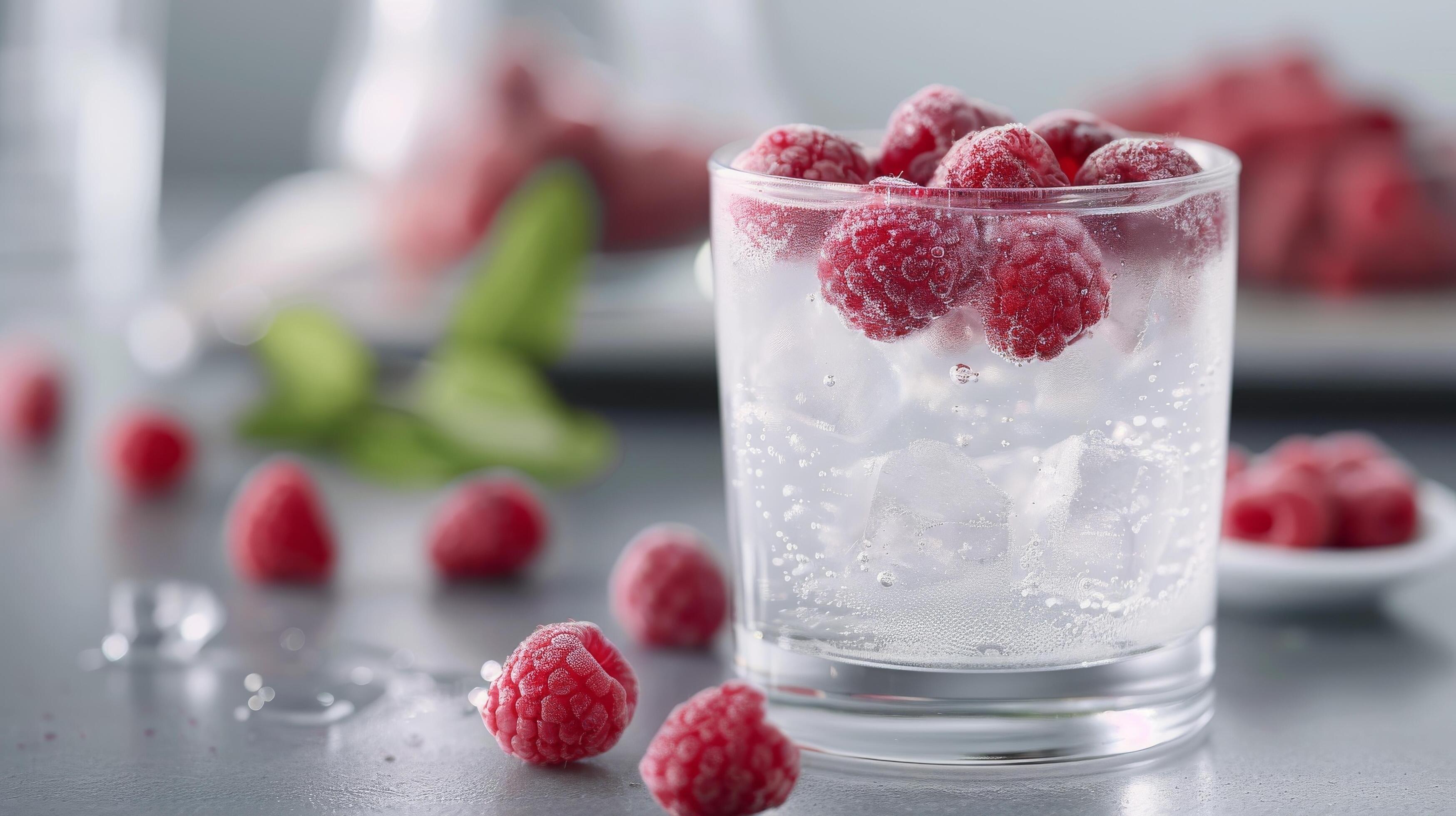 Refreshing Sparkling Water With Raspberries and Mint Garnish on Bright Surface 49091087 Stock ...