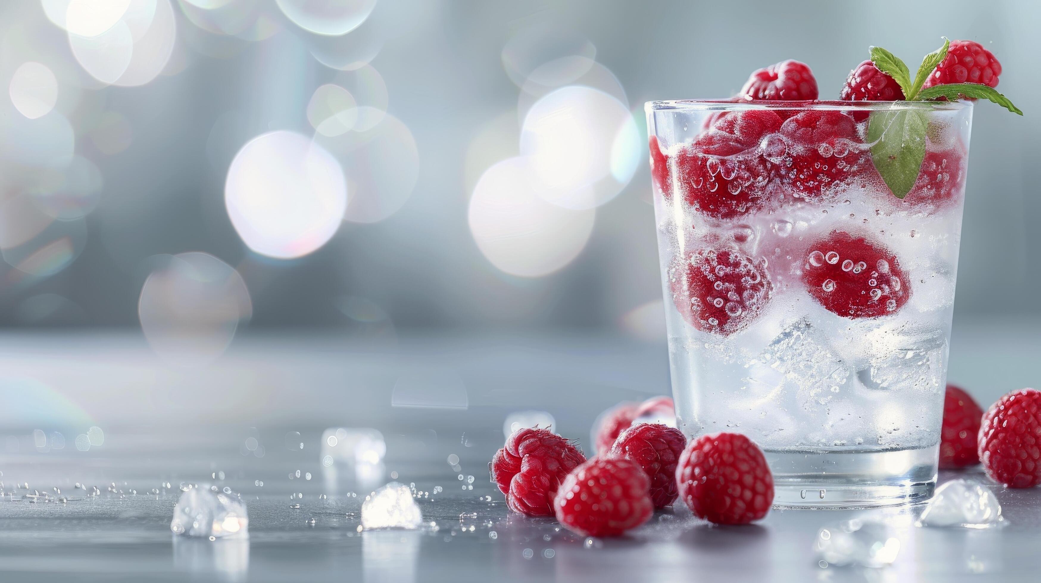 Refreshing Sparkling Water With Raspberries and Mint Garnish on Bright Surface 49091330 Stock ...