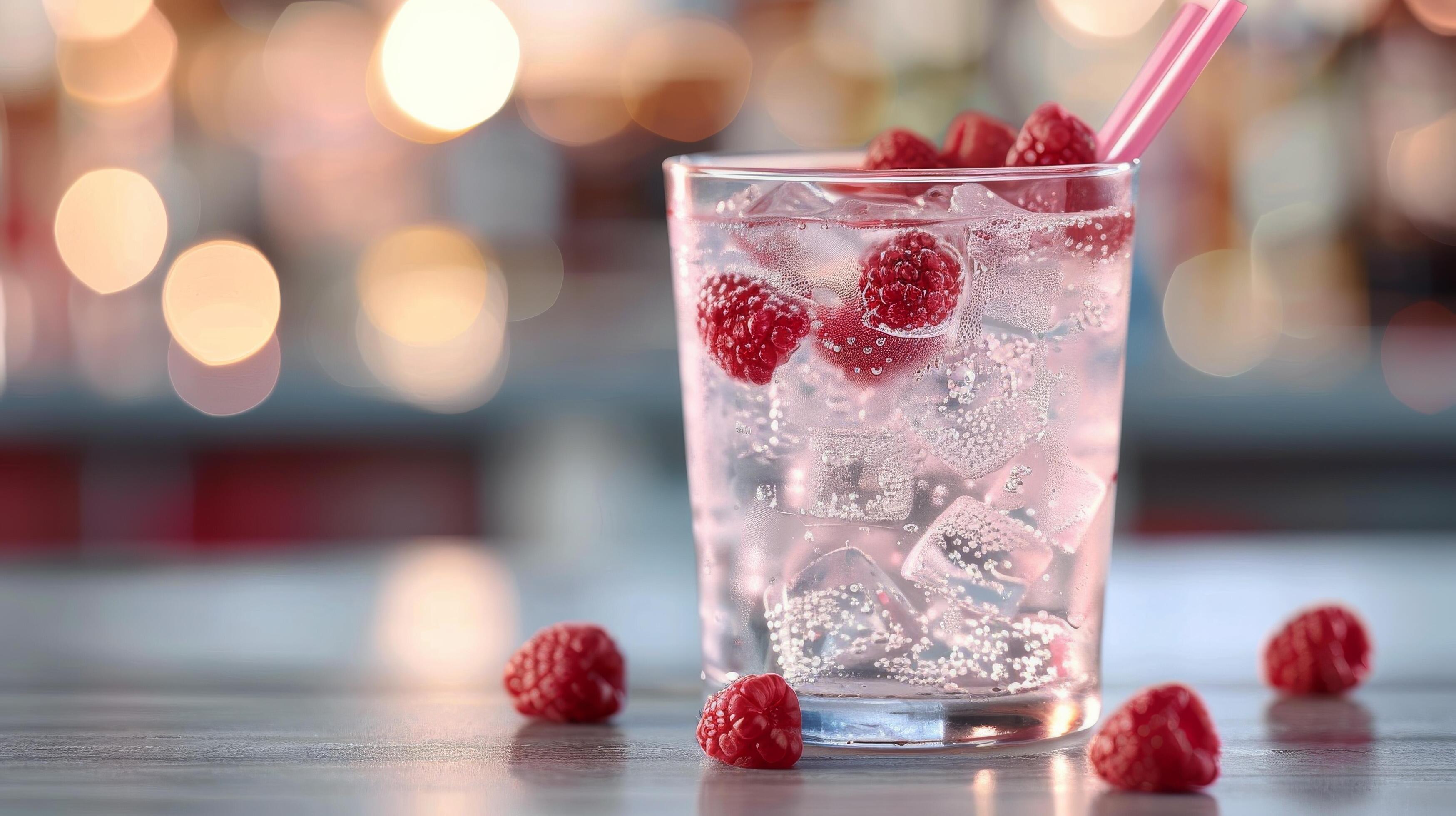 Refreshing Sparkling Water With Raspberries and Mint Garnish on Bright Surface 49091424 Stock ...