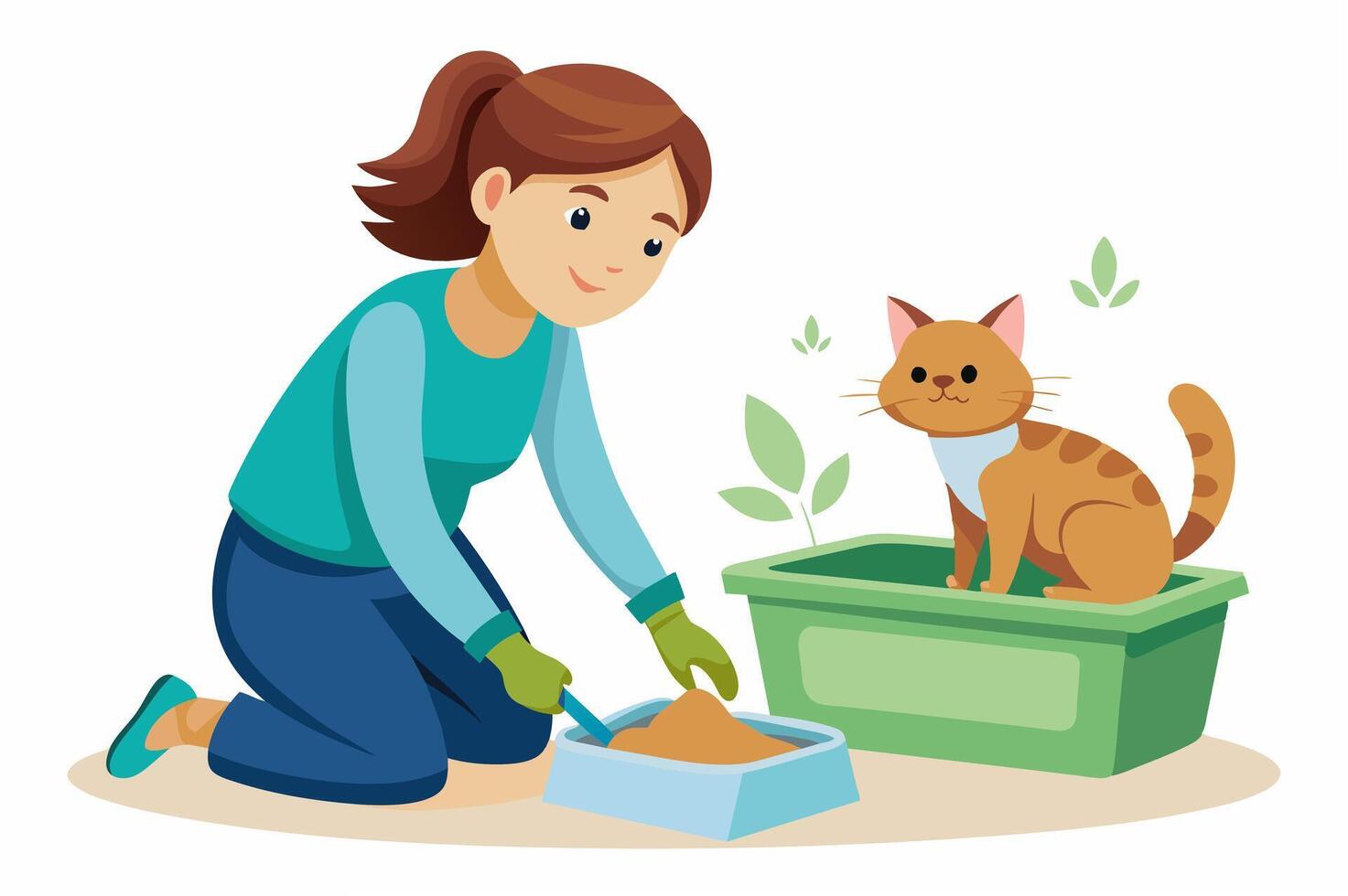 Woman Cleaning Cat Litter Box 49091656 Vector Art At Vecteezy