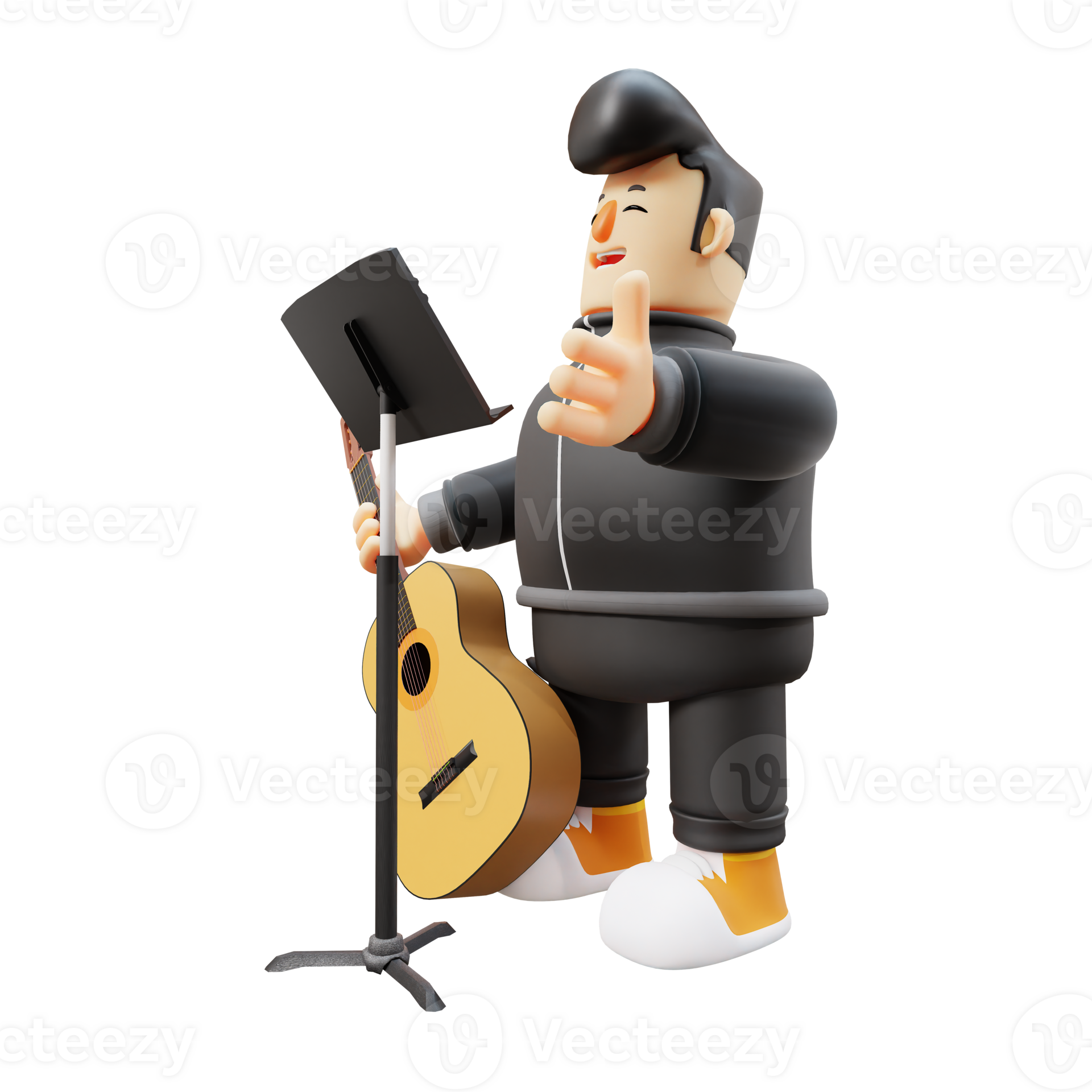 Cartoon Style Boy. Cartoon Character Singing with Guitar and Microphone Stand. 3D Guitarist ...