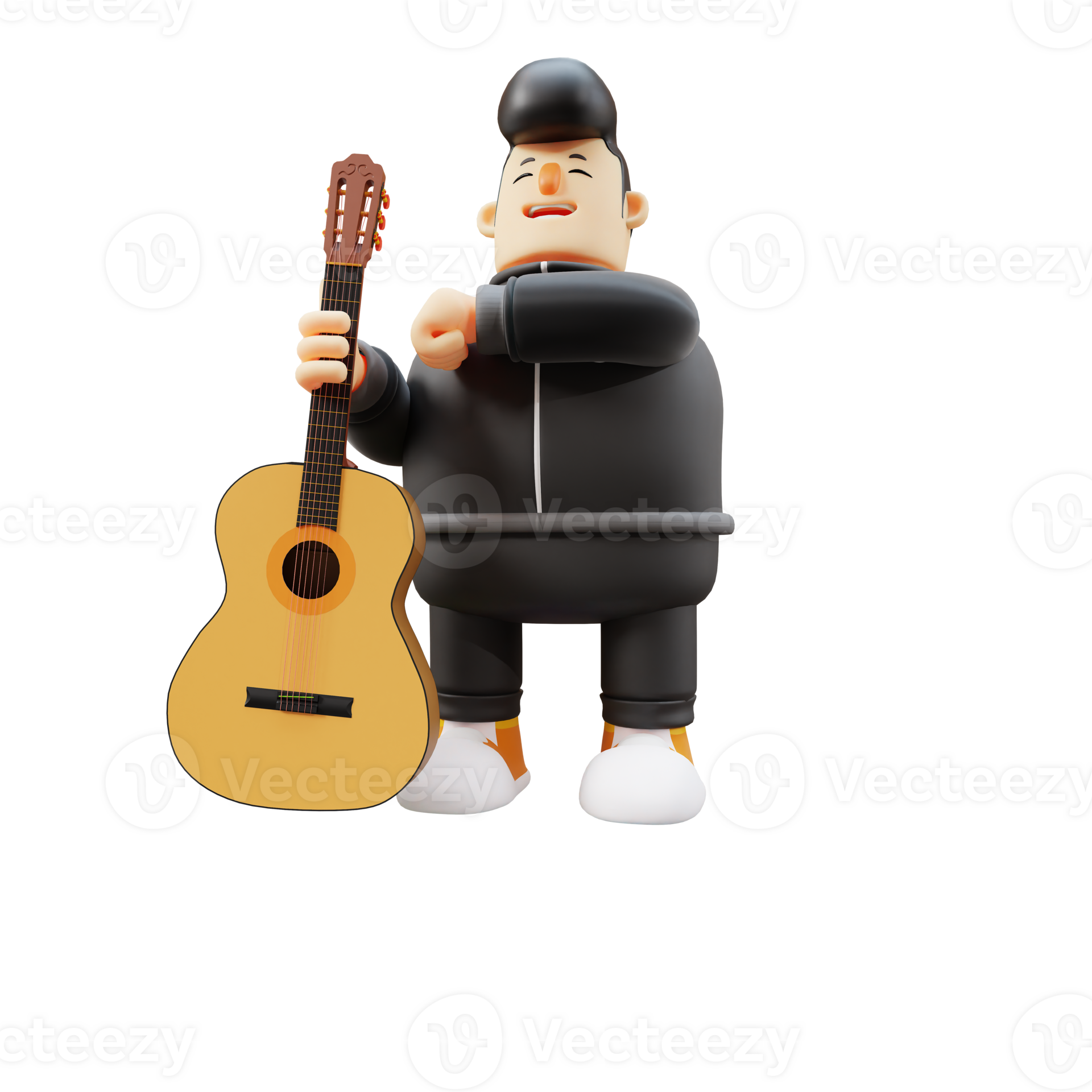 3D Boy Cheerful Character Holding Guitar. Animated Guitar Player 49102579 PNG