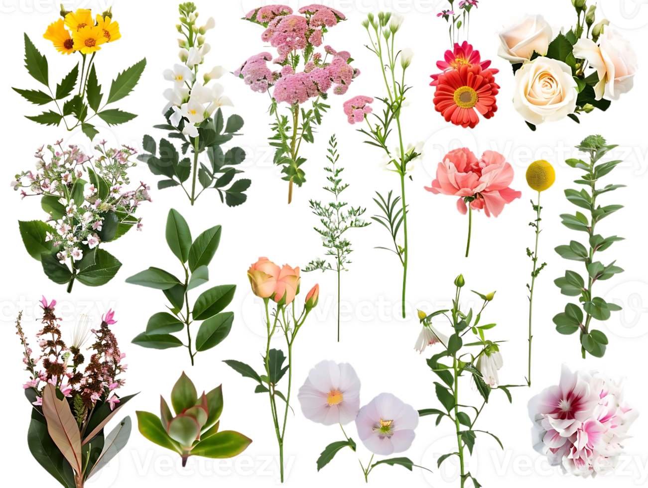 Blooming Flowers with Transparent Background, Isolated Floral Elements ... Blooming Flowers with Transparent Background, Isolated Floral Elements ...