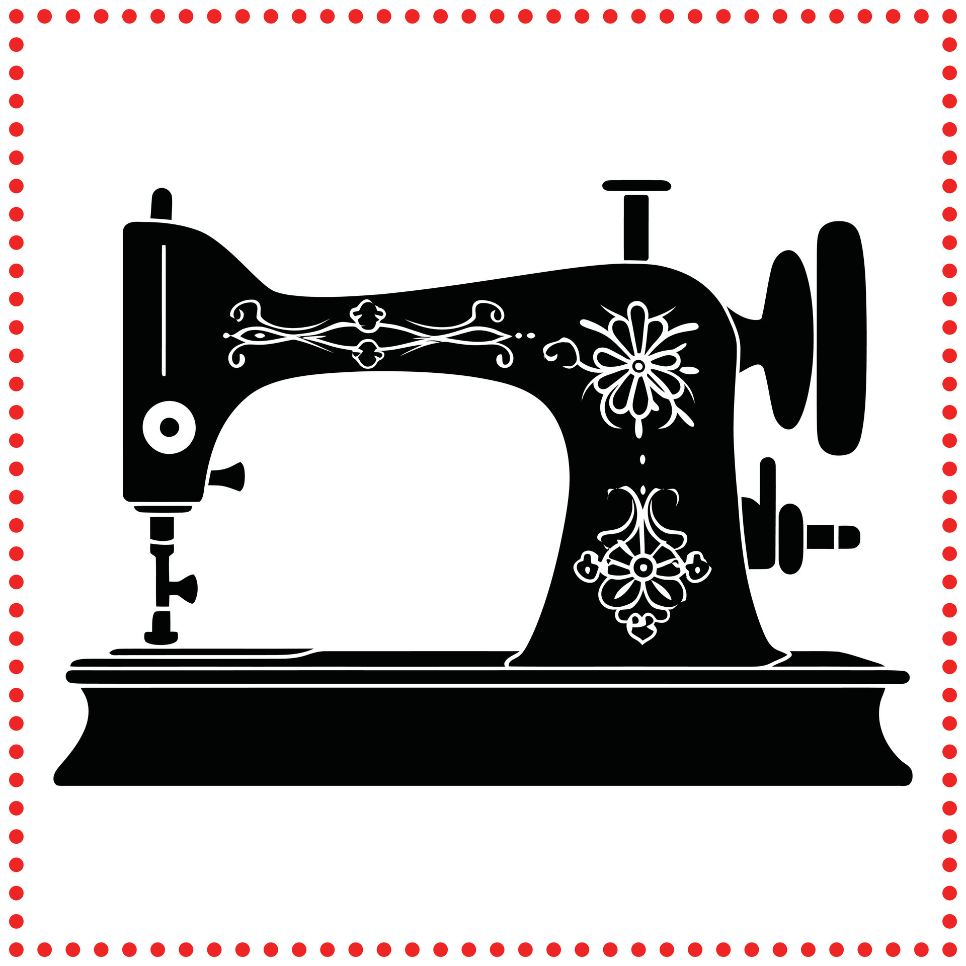 Ornate Sewing Machine Silhouette Perfect For Tailoring Services And