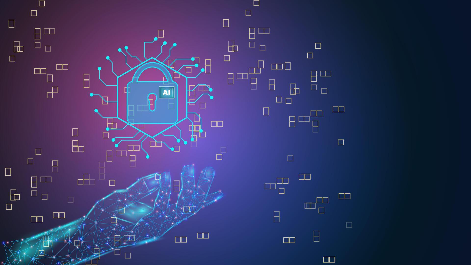 Cyber security ai background. Machine learning secure on digital hand ...