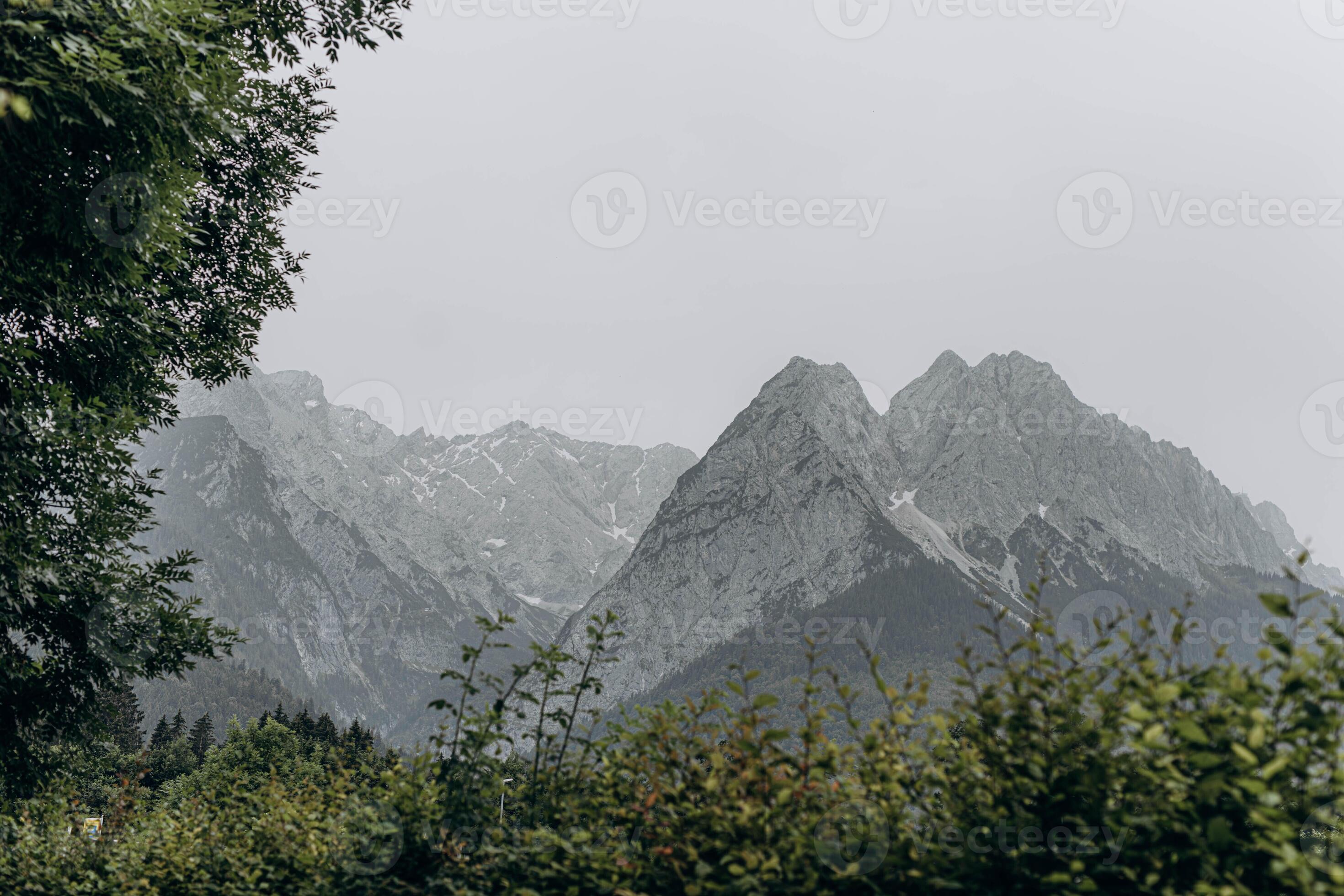 Landscape view of a gray rocky mountains isolated on white background ...
