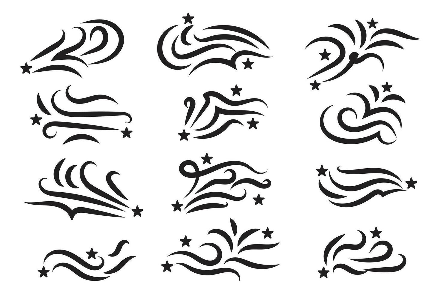 set of hand-drawn Ray Burst Accent Flourish, doodle swashes text ...