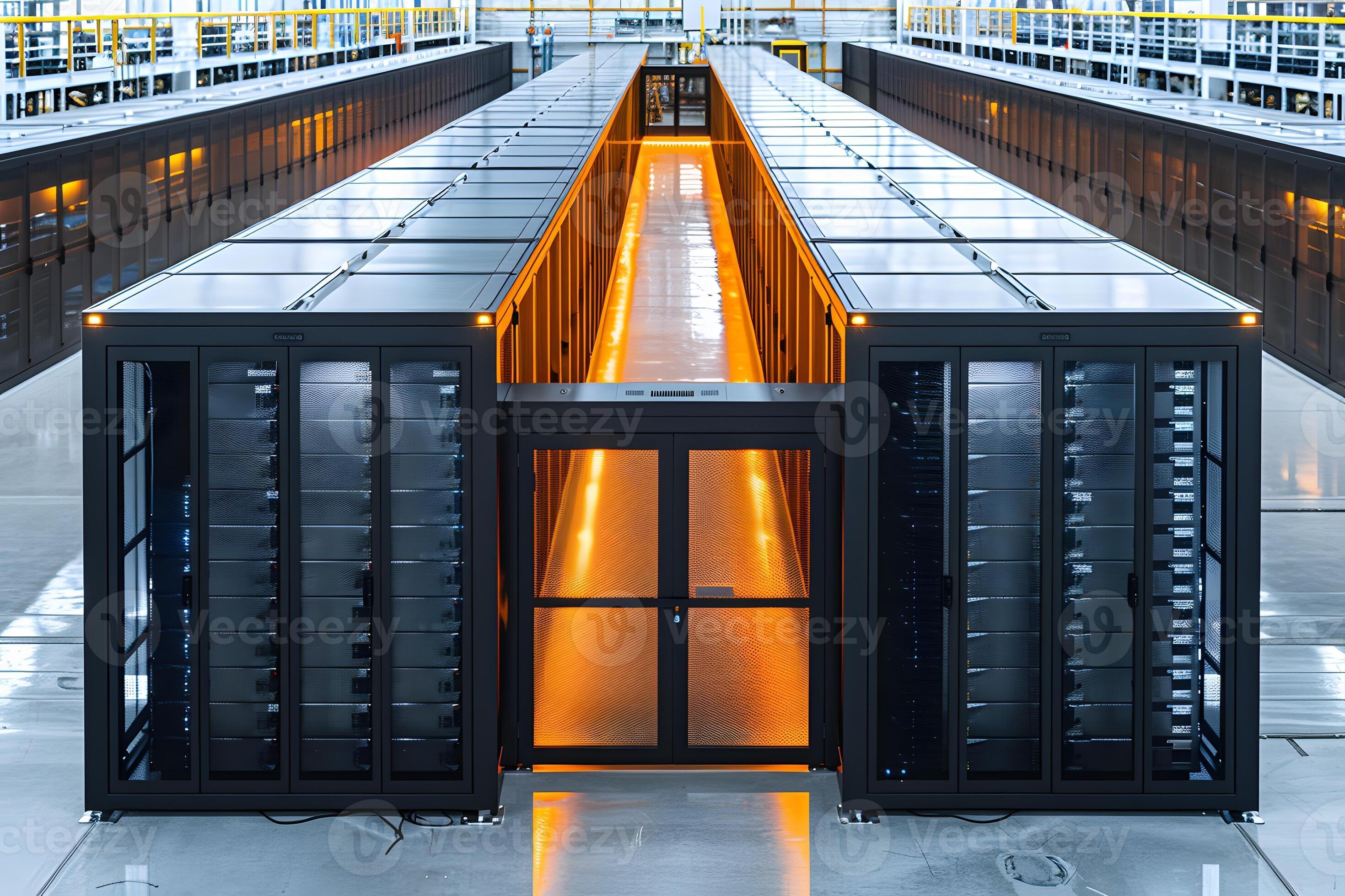 High-Tech Data Center Interior with Modern Server Racks for IT ...