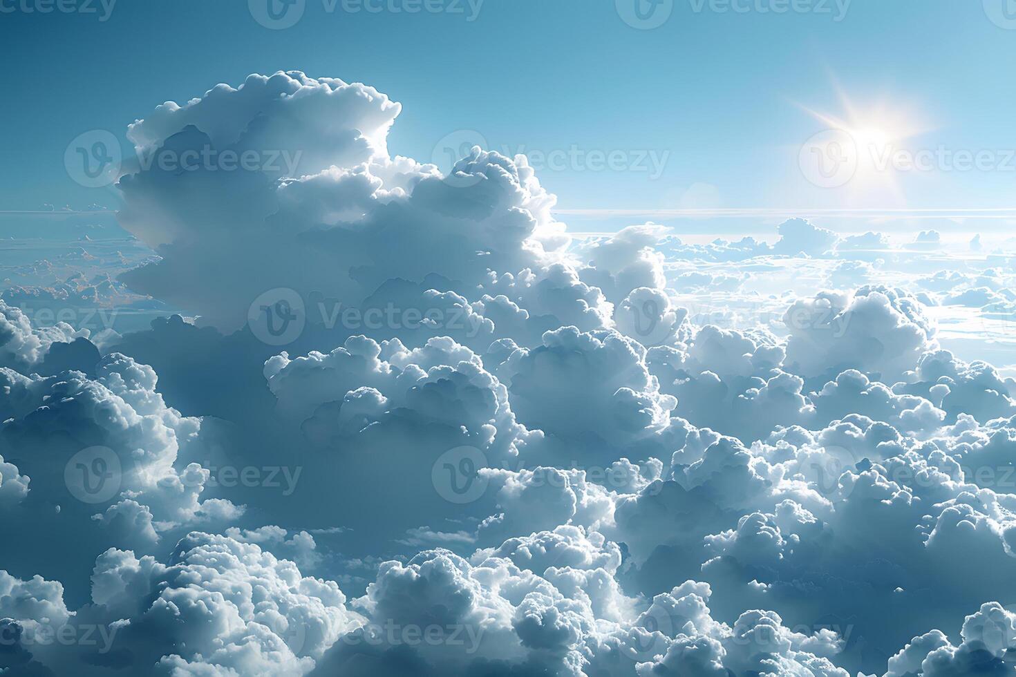 A Majestic Aerial View of Fluffy Cloud Formations Against a Radiant ... A Majestic Aerial View of Fluffy Cloud Formations Against a Radiant ...