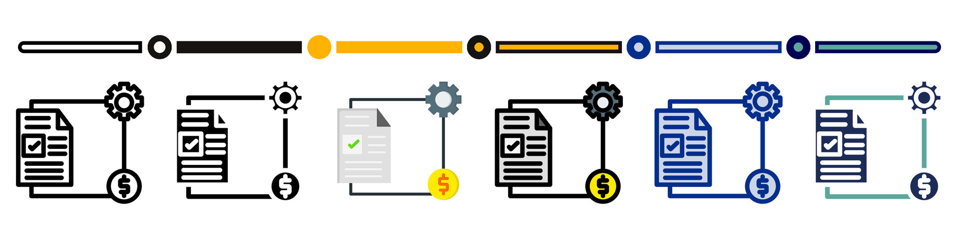 Process icon collection. 6 Various style icons. For sign, symbol ...