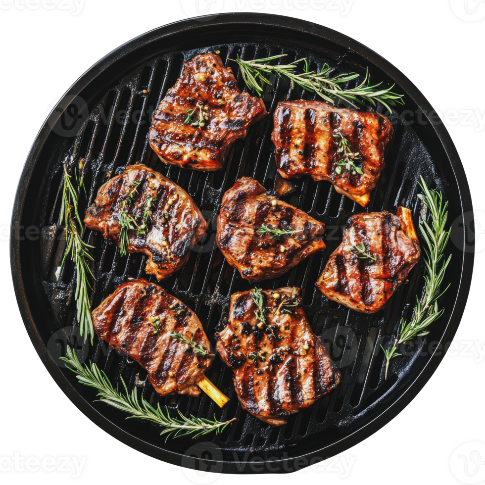 Grilled Pork Chops Garnished With Rosemary On A Round Grill 49155907 Png