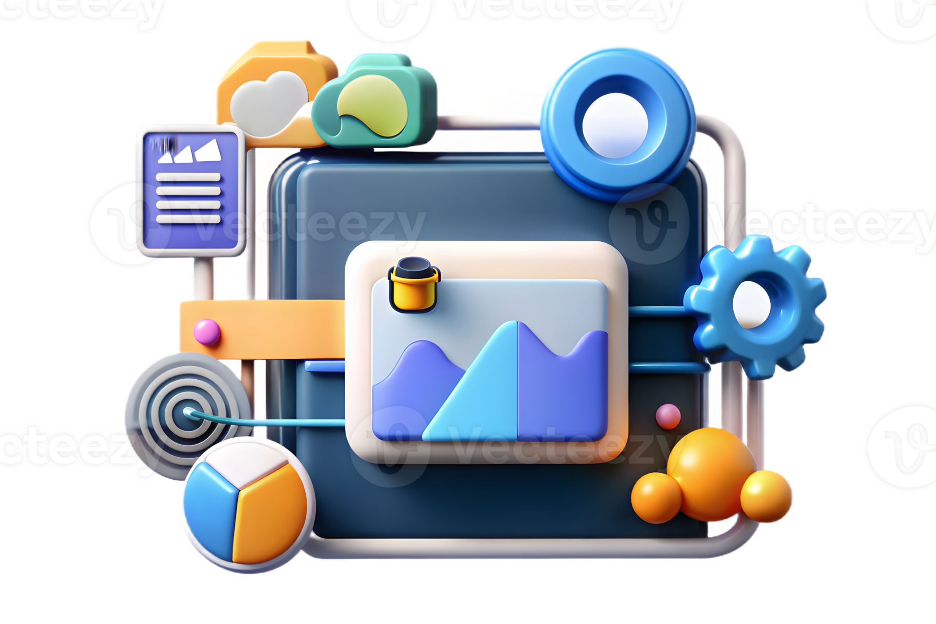 Isometric AI Powered Data Stream Frame concept as A clean border frame featuring dynamic data ...