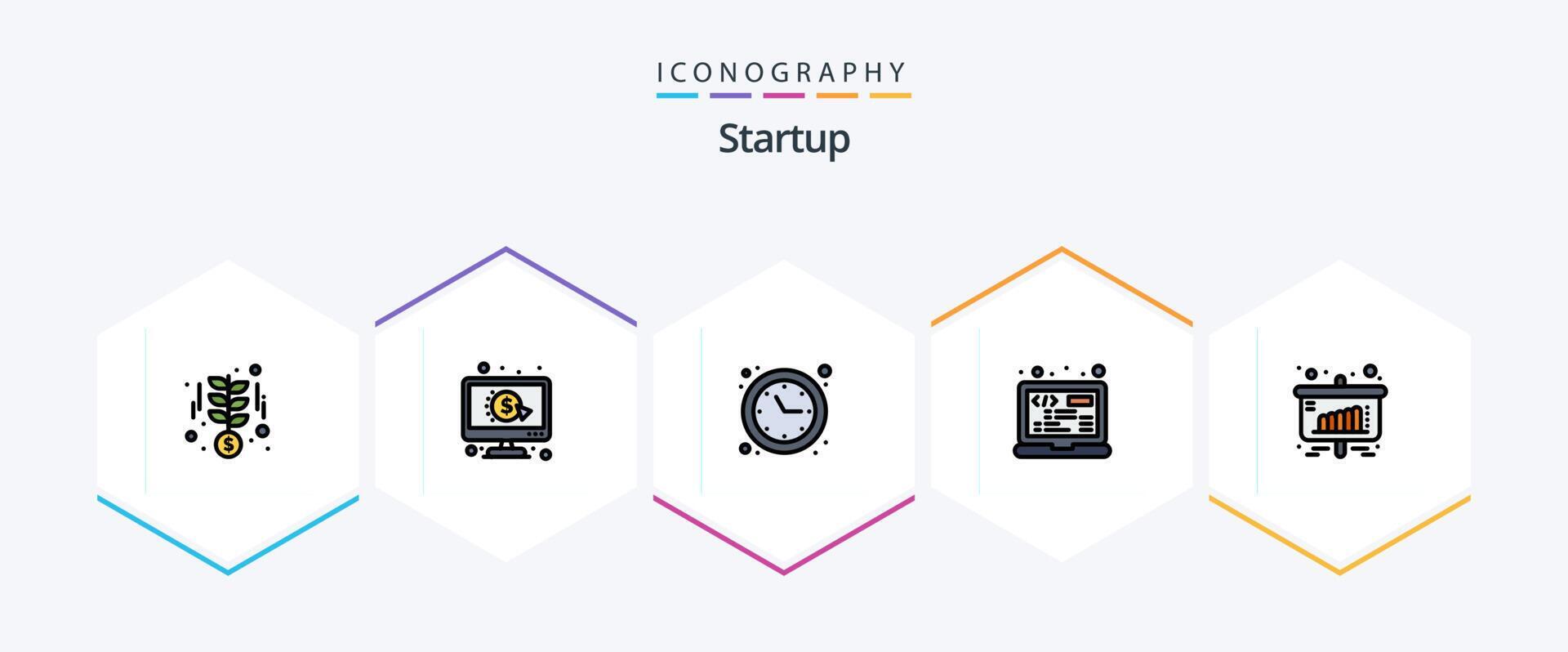 Startup 25 Filledline Icon Pack Including Chart Html Clock Programming Coding 49163220 Vector