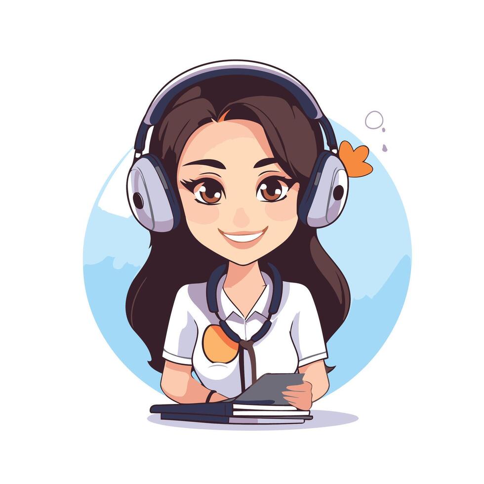 Call center operator with headset and notepad cartoon element ...