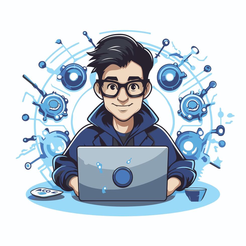 Illustration of a hacker with a laptop on a white background 49165377 ...