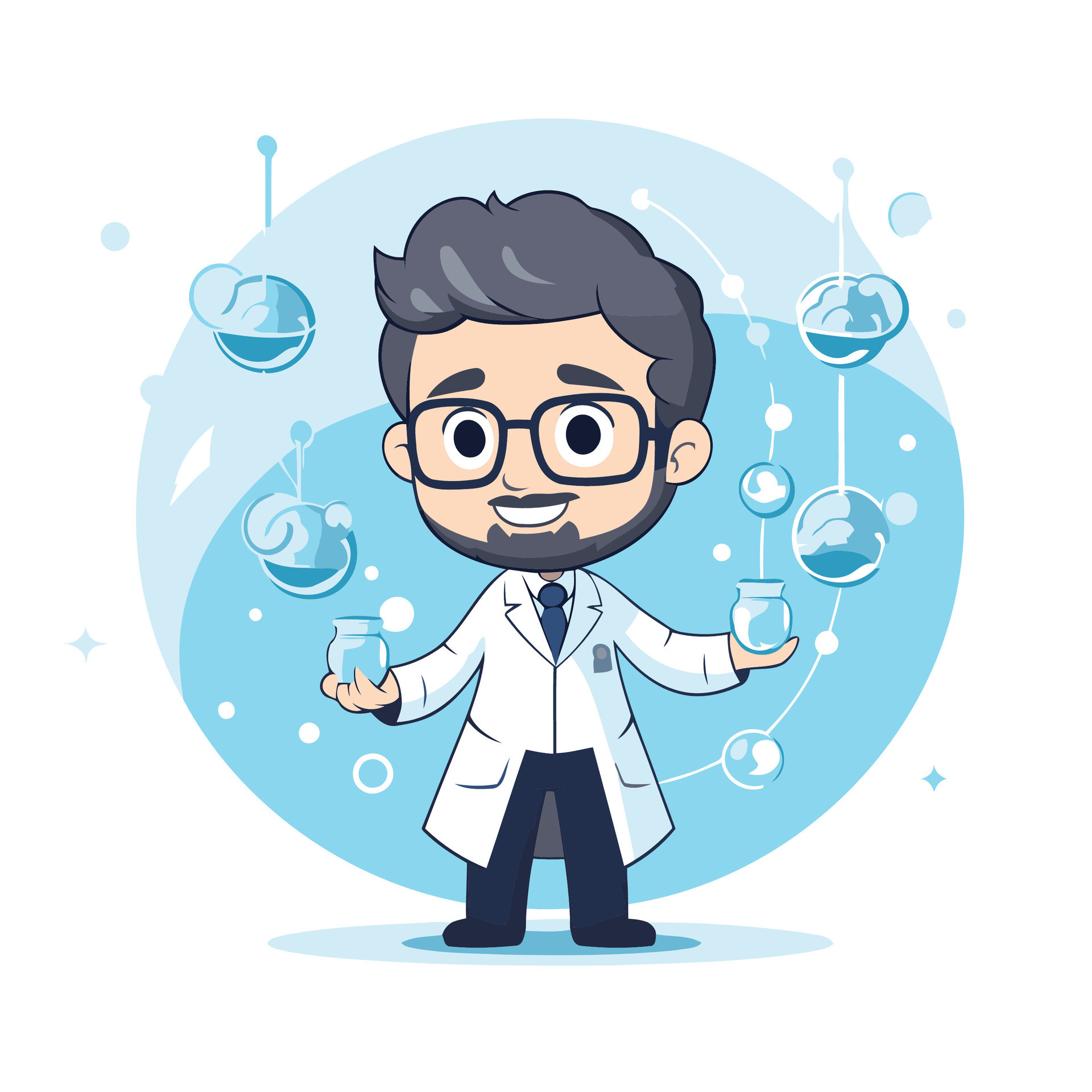 Scientist cartoon character illustration Flat design style with blue ... Scientist cartoon character illustration Flat design style with blue ...