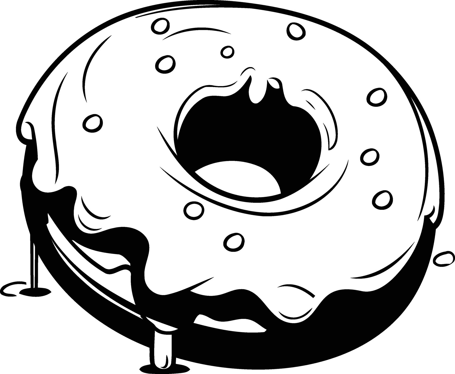 A simple black and white illustration of a delicious donut with ...