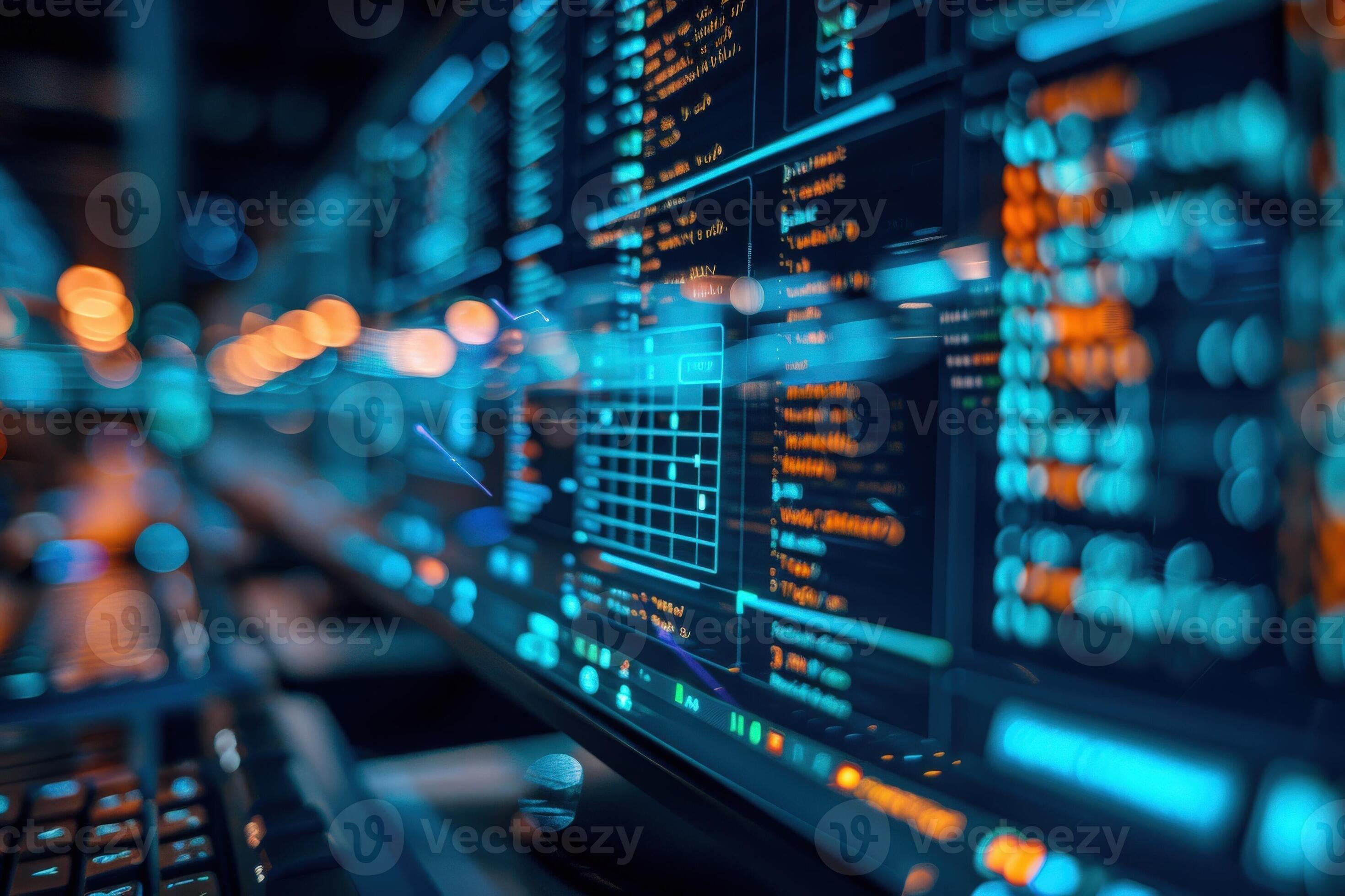 A modern workspace featuring advanced technology, including a holographic calendar and ...