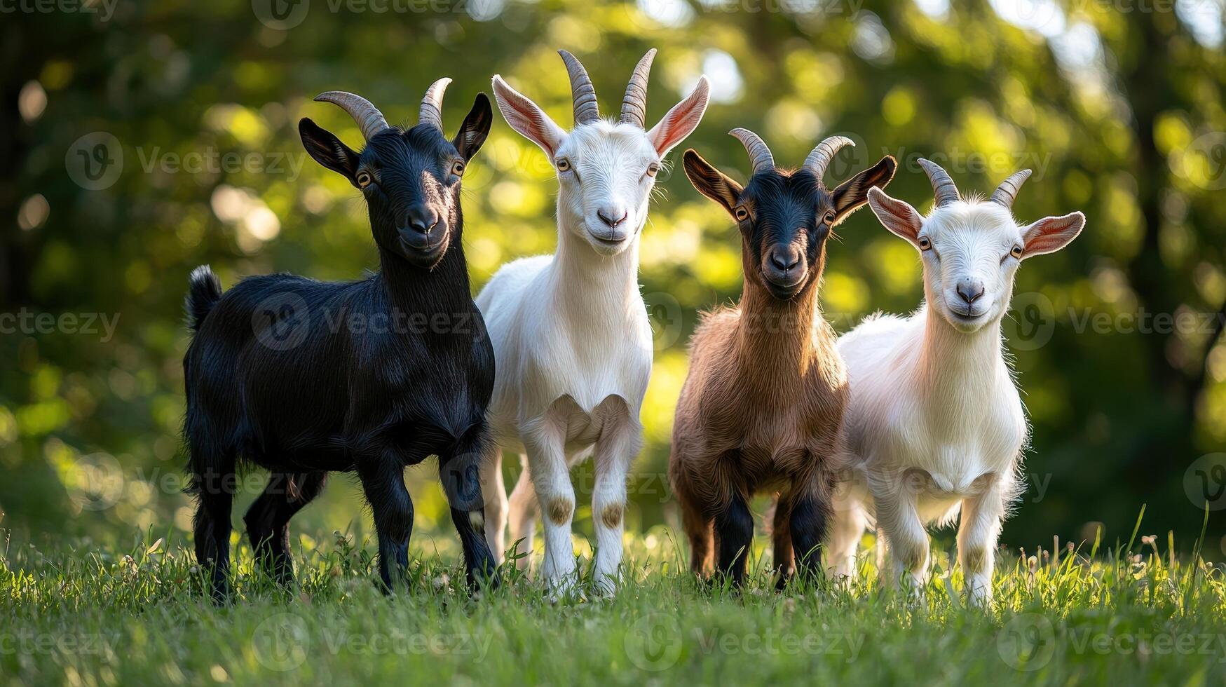Four Young Goats Playfully Standing Together in a Sunny Green Field at Midday 49199877 Stock ...