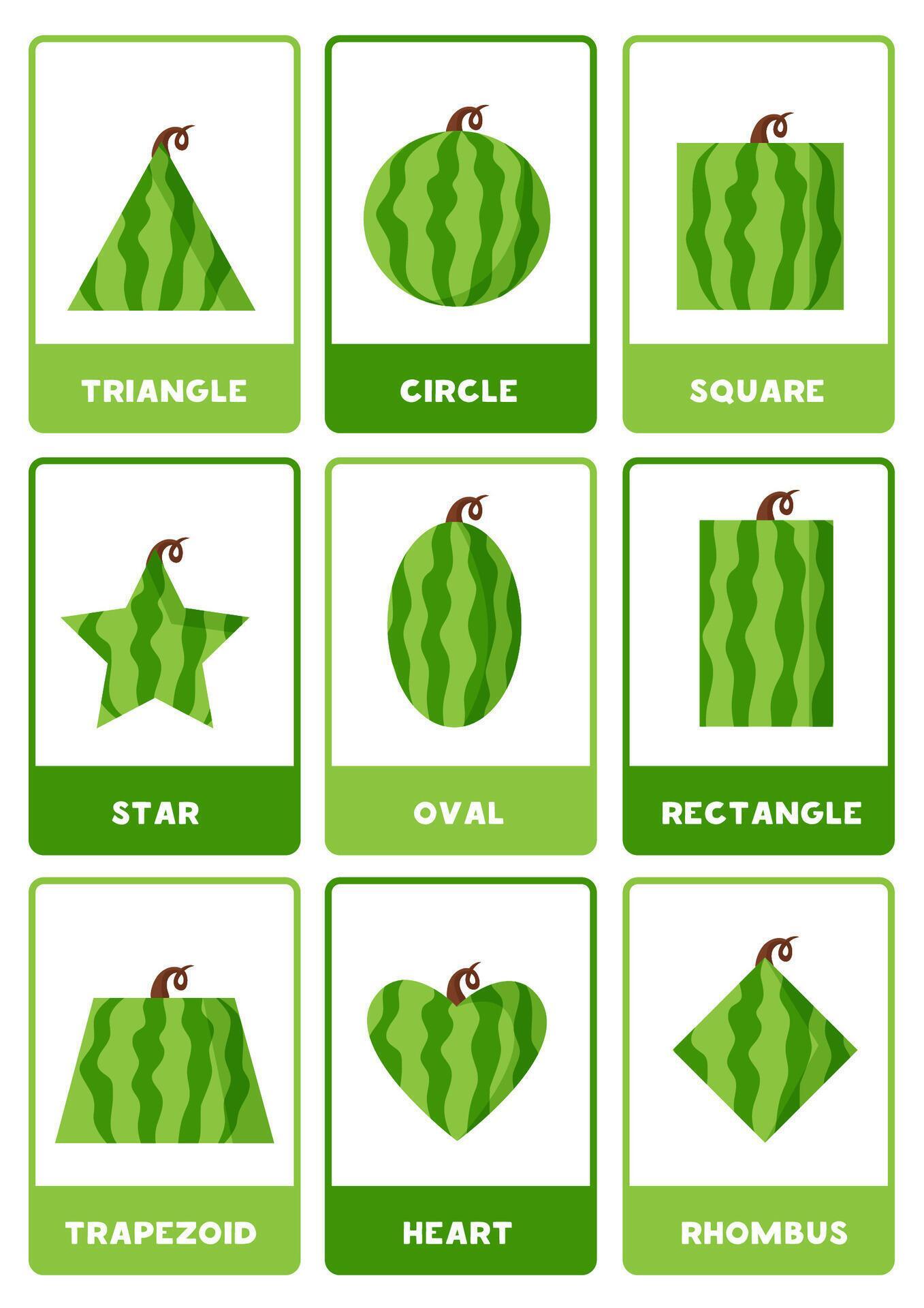 Cartoon watermelons in geometrical shapes. 2d shapes with names ...