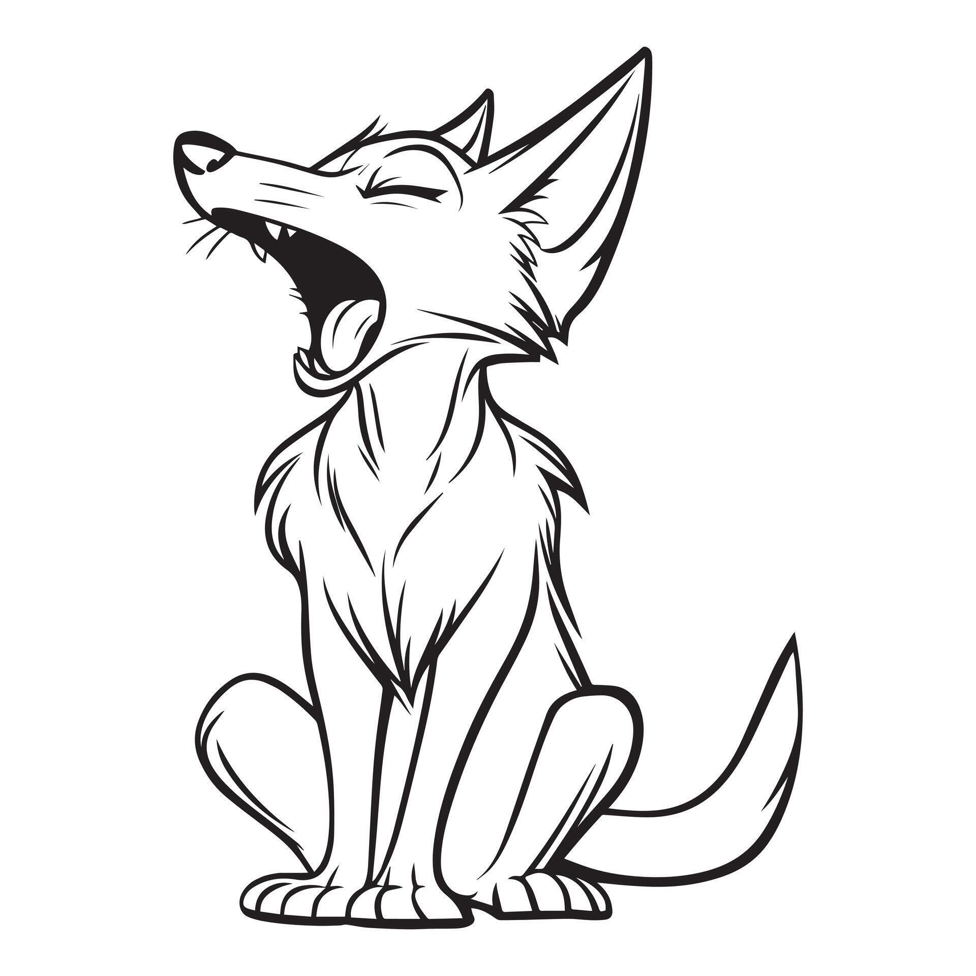 Jackal Outline Design, Jackal Clipart, A Stretching Yawn Jackal illustration in black and white ...