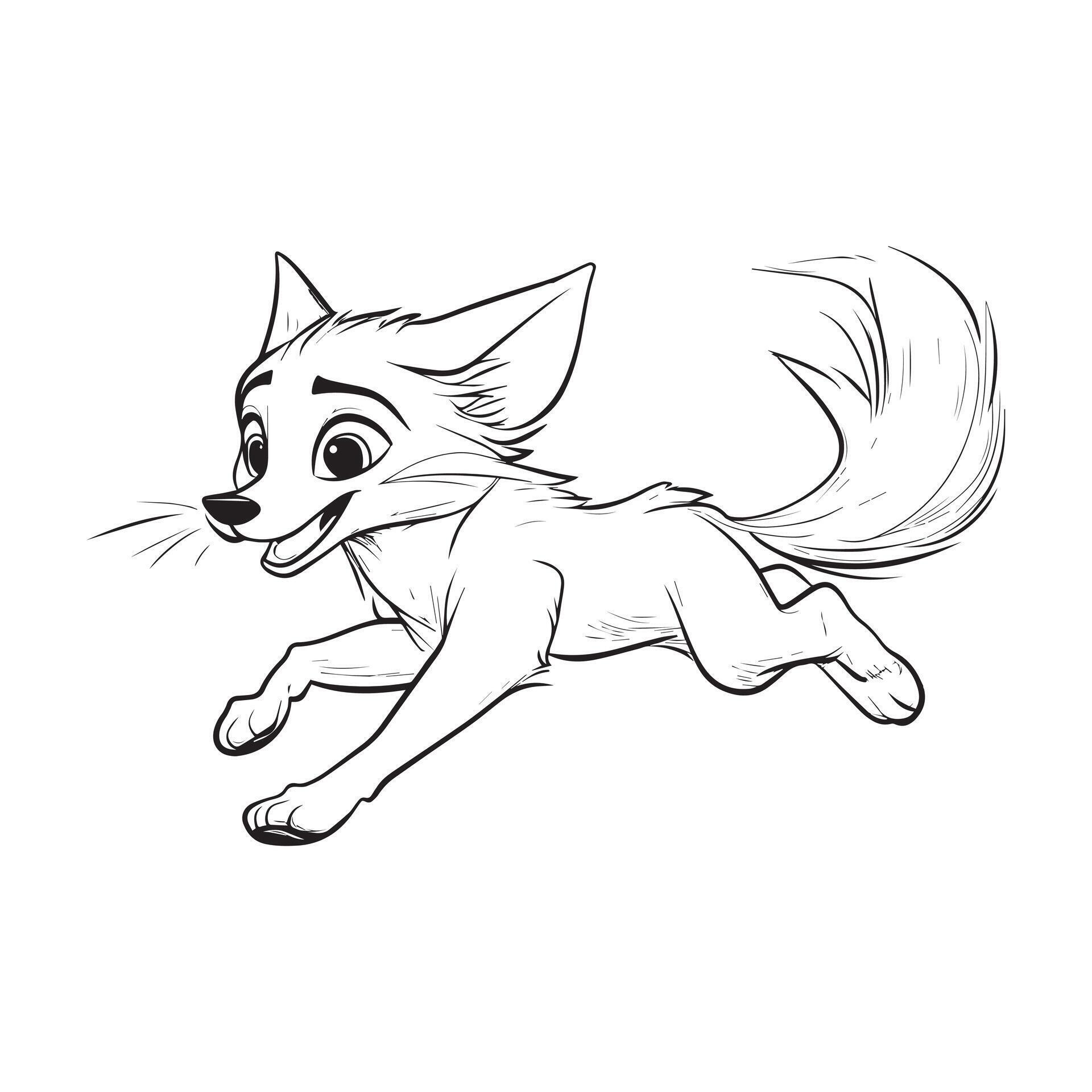 Jackal Outline Design, Jackal Clipart, A Graceful Leap Jackal illustration in black and white ...