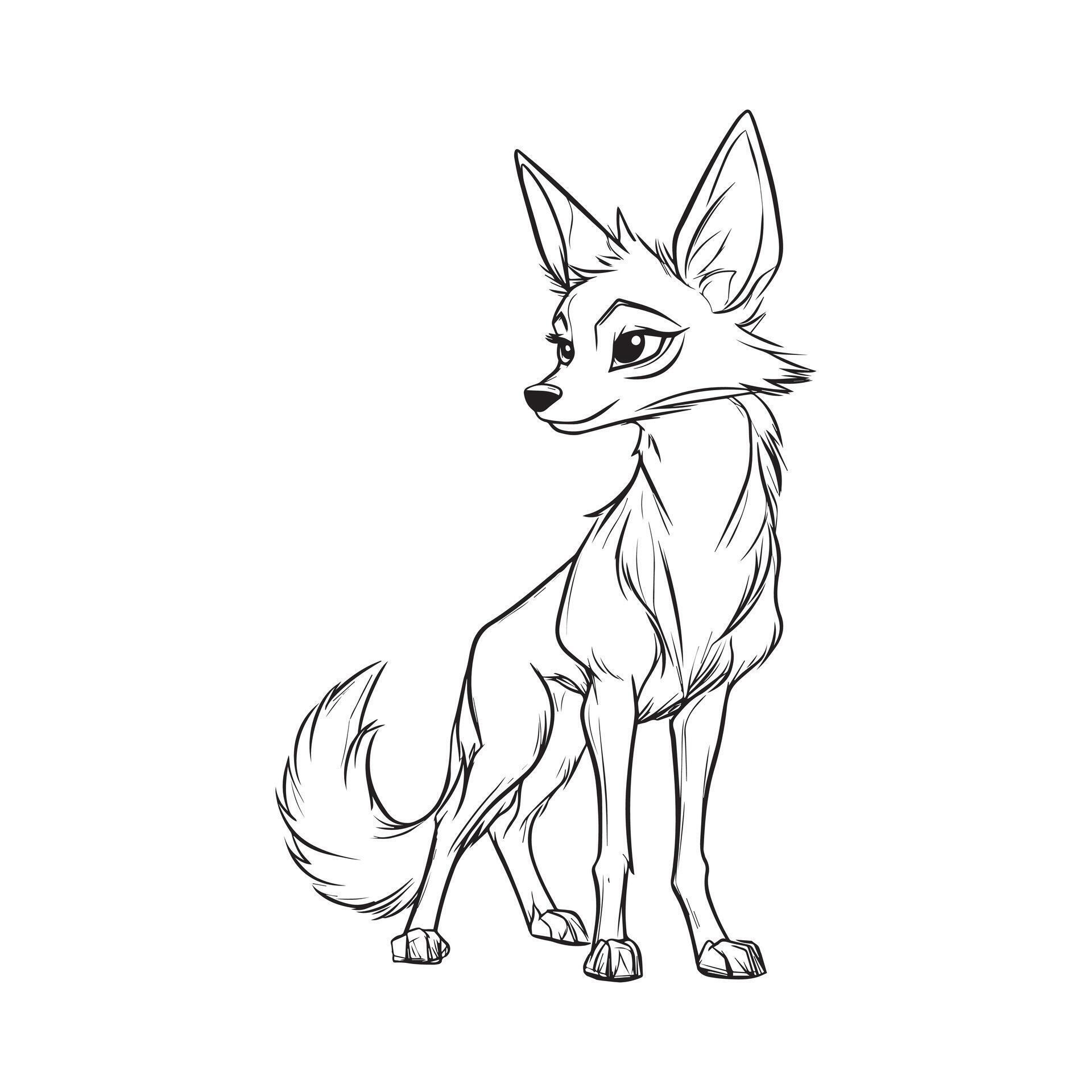 Jackal Outline Design, Jackal Clipart, A Hunting Stalk Jackal illustration in black and white ...