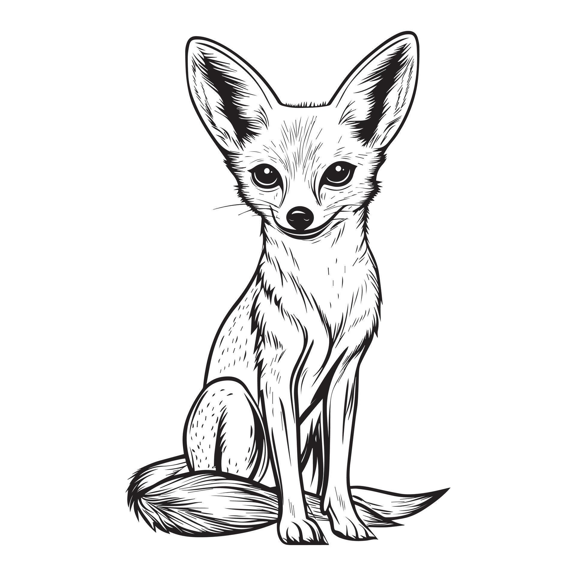 Jackal Outline Design, Jackal Clipart, A Focused Gaze Jackal illustration in black and white ...