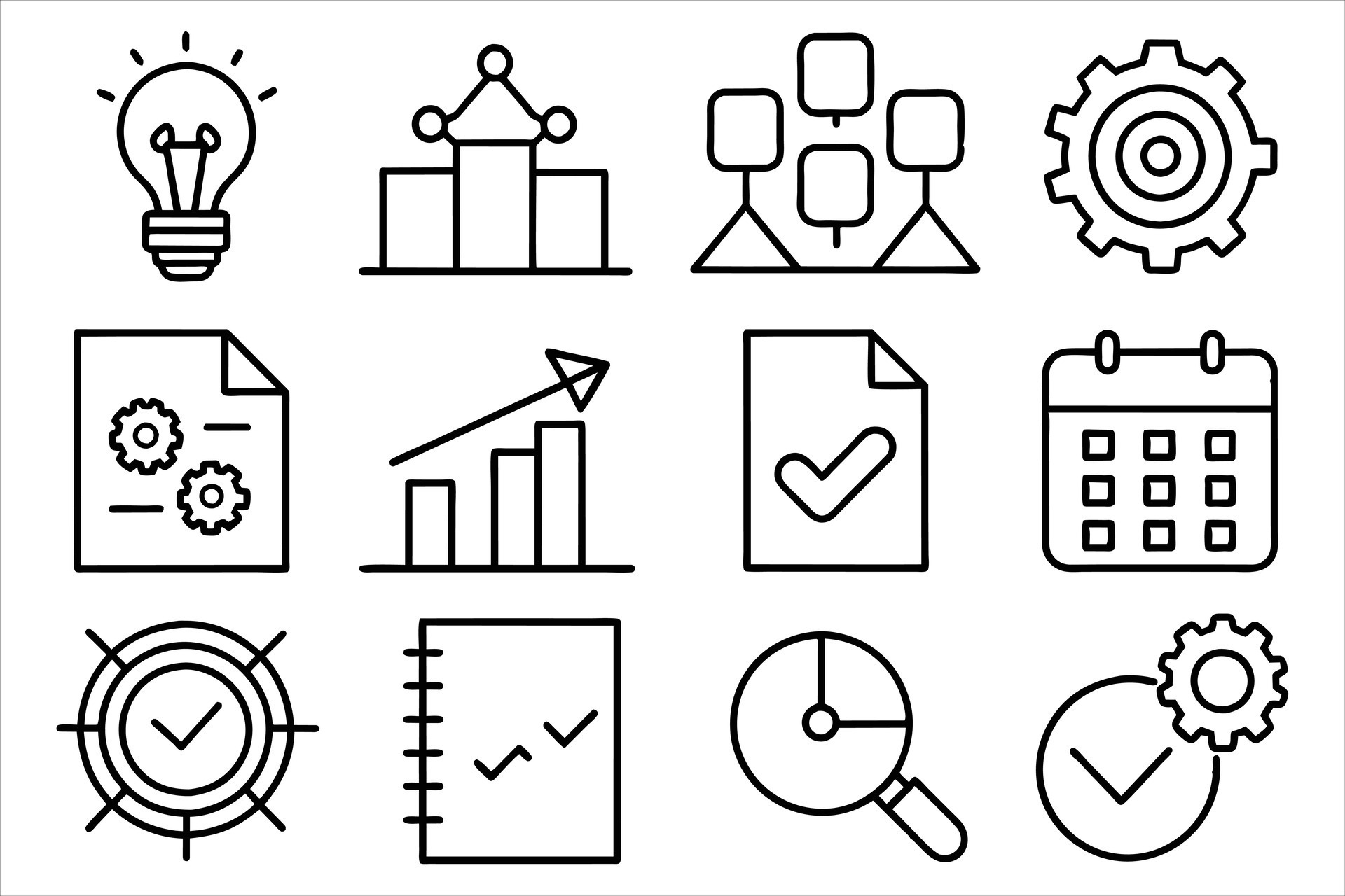 Action plan icon set. Containing planning, schedule, strategy, analysis ...