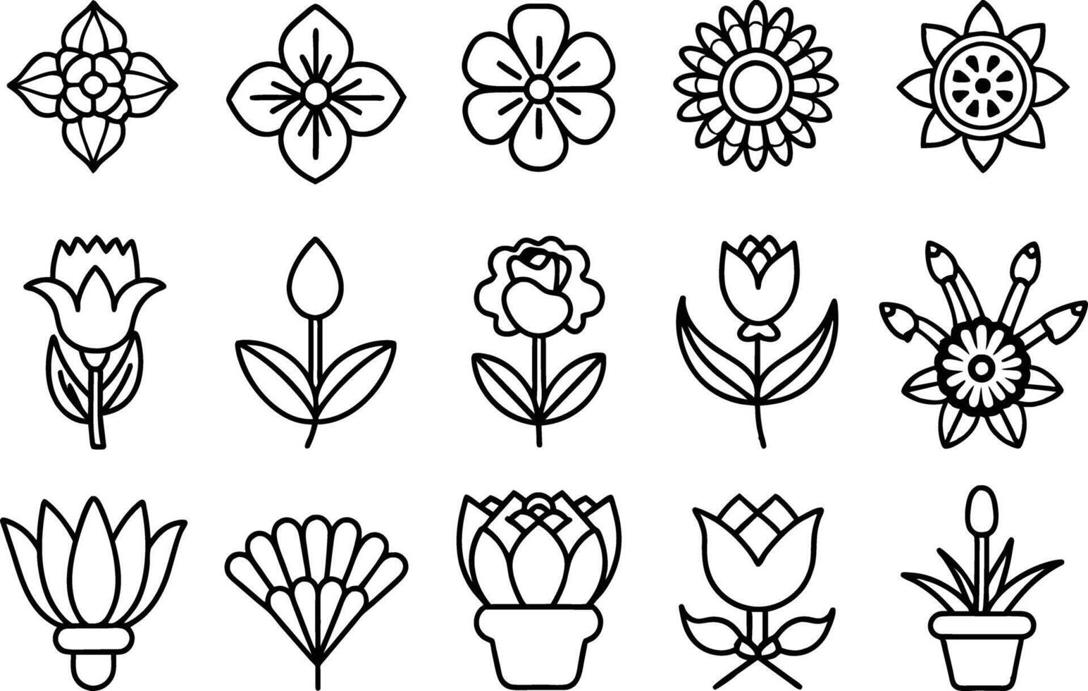 Flower line icon set. Simple outline signs for flowers. Editable ...